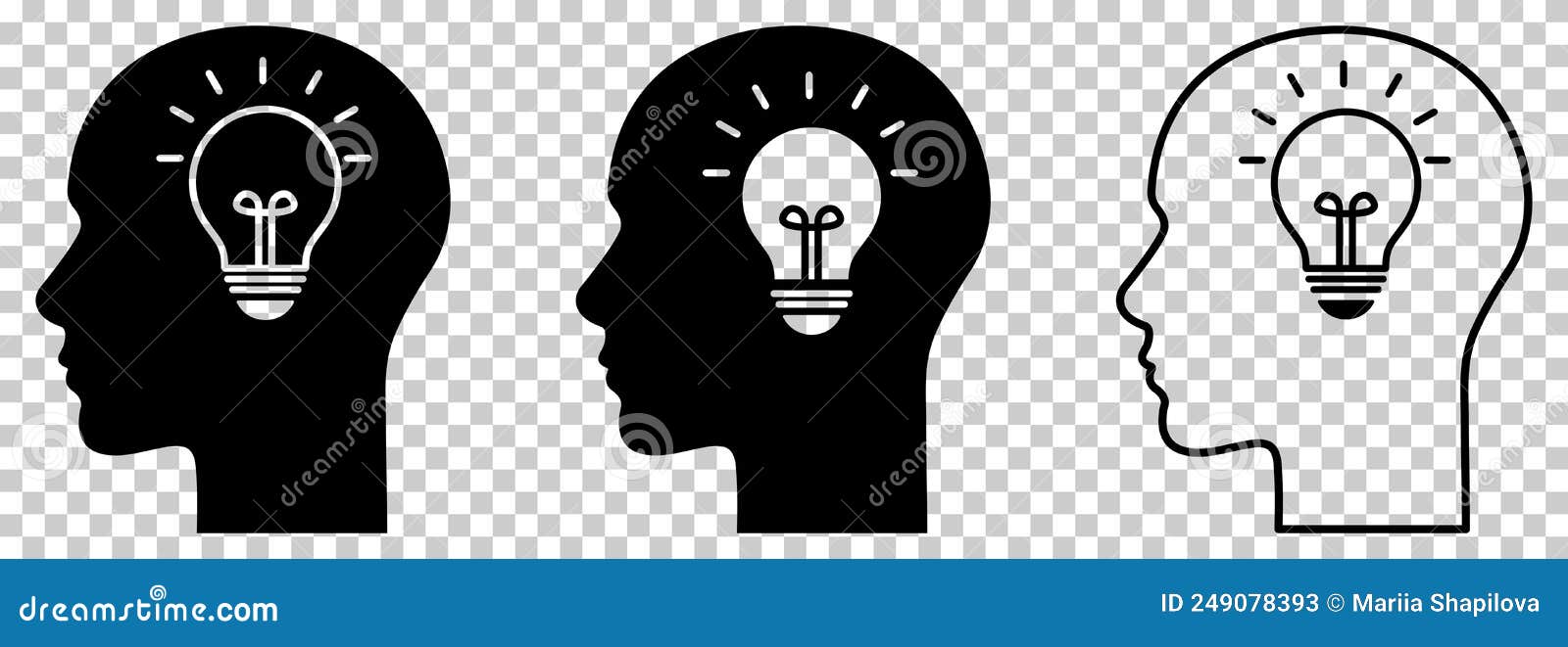 Human Head with Bulb Icon Set Stock Vector - Illustration of icon ...