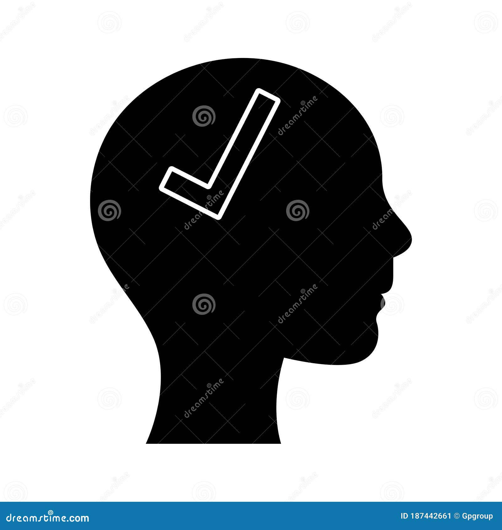 Human Head with Check Mark Silhouette Style Icon Vector Design Stock ...