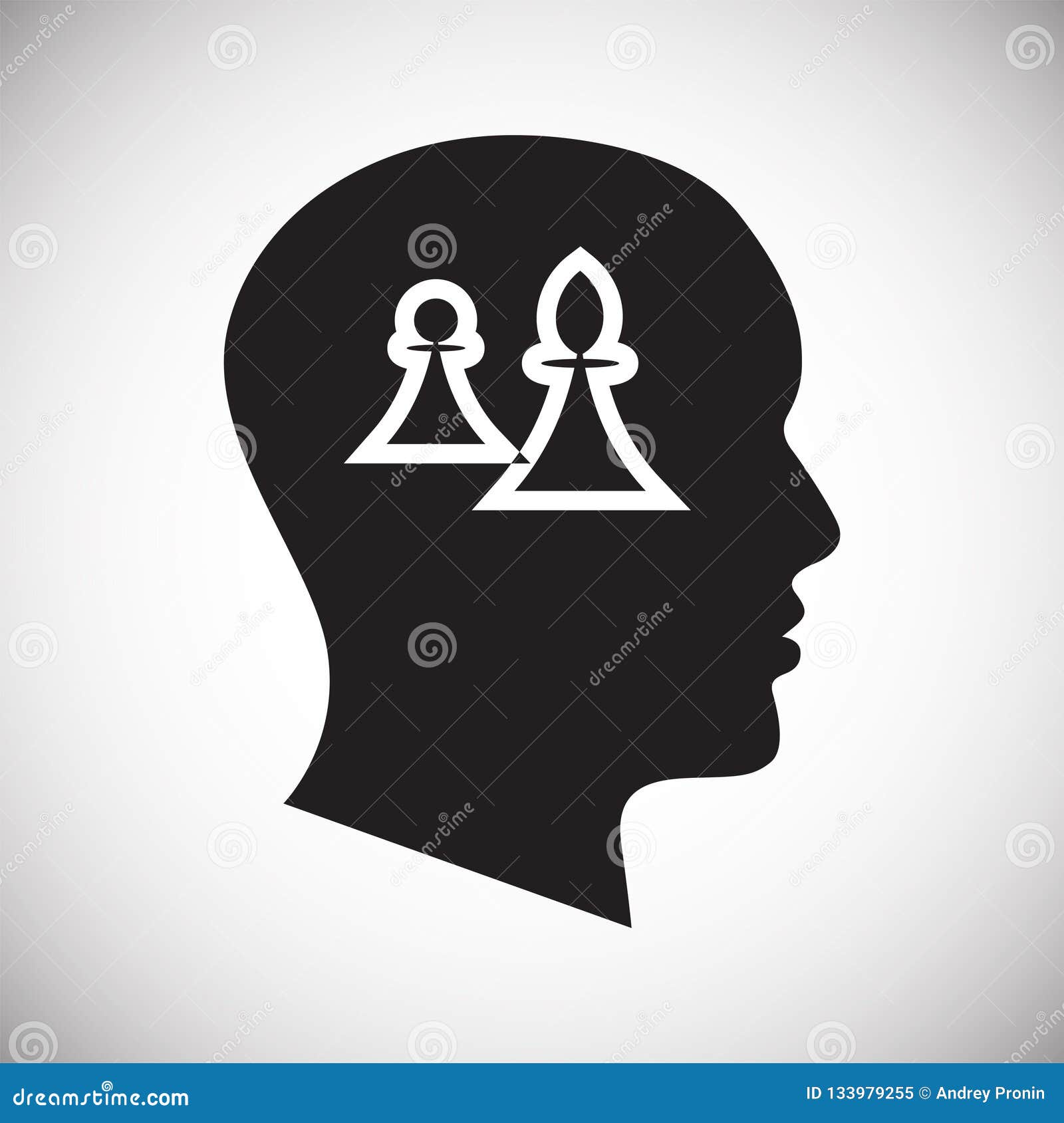 Human Head with Chess Figures Icon on White Background for Graphic and ...