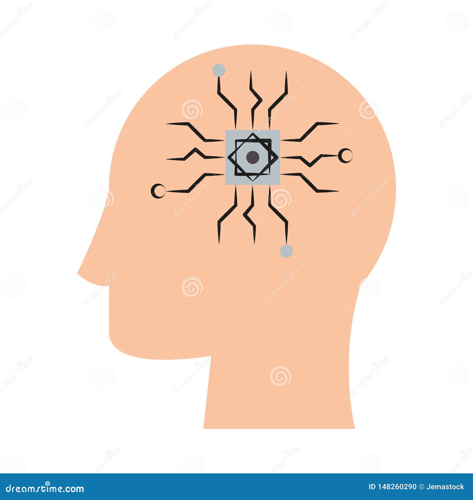 Human Head with Chip Technology Vector Illustration Stock Vector ...