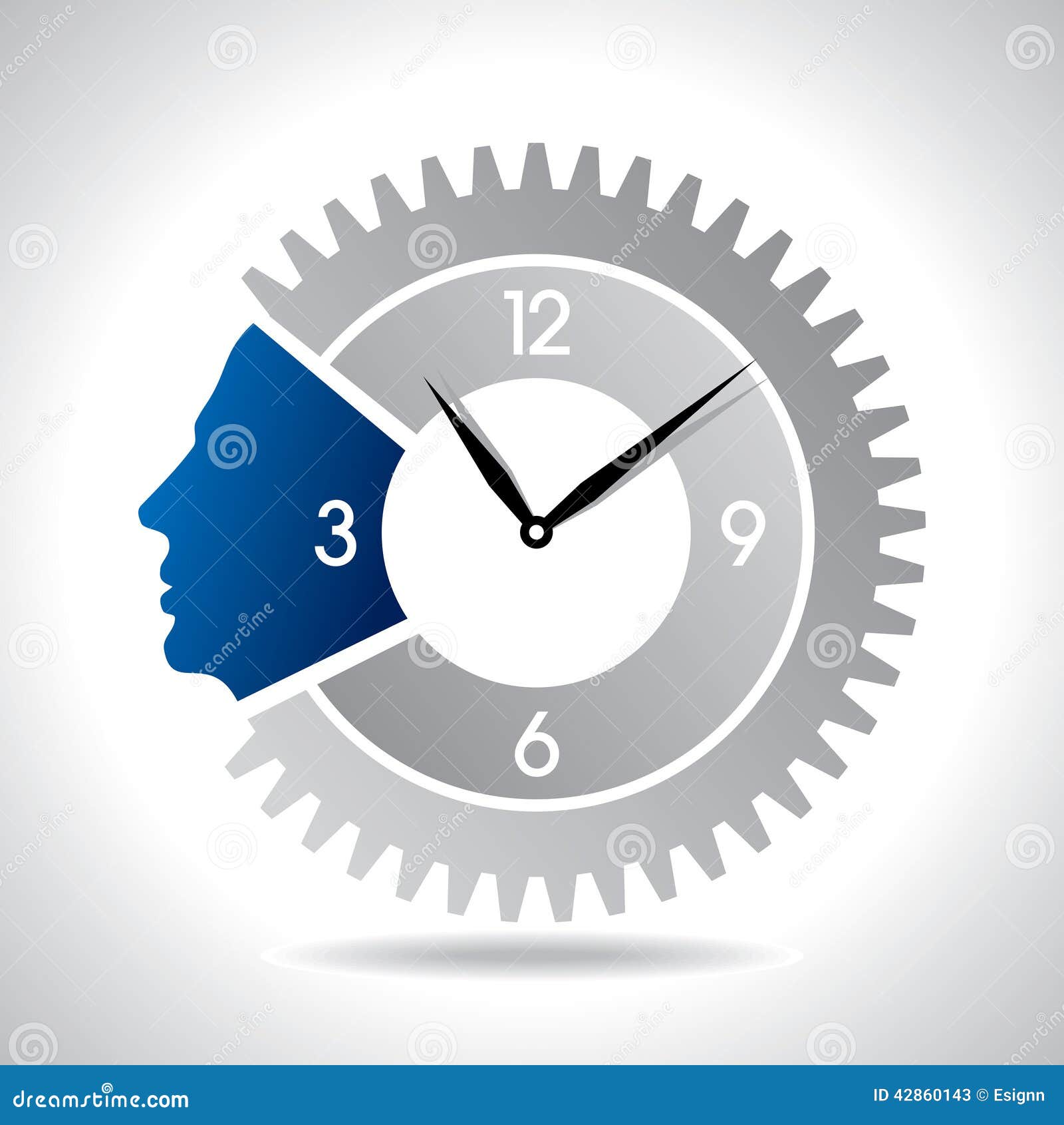 Human head with clock gear stock vector. Illustration of drawing - 42860143