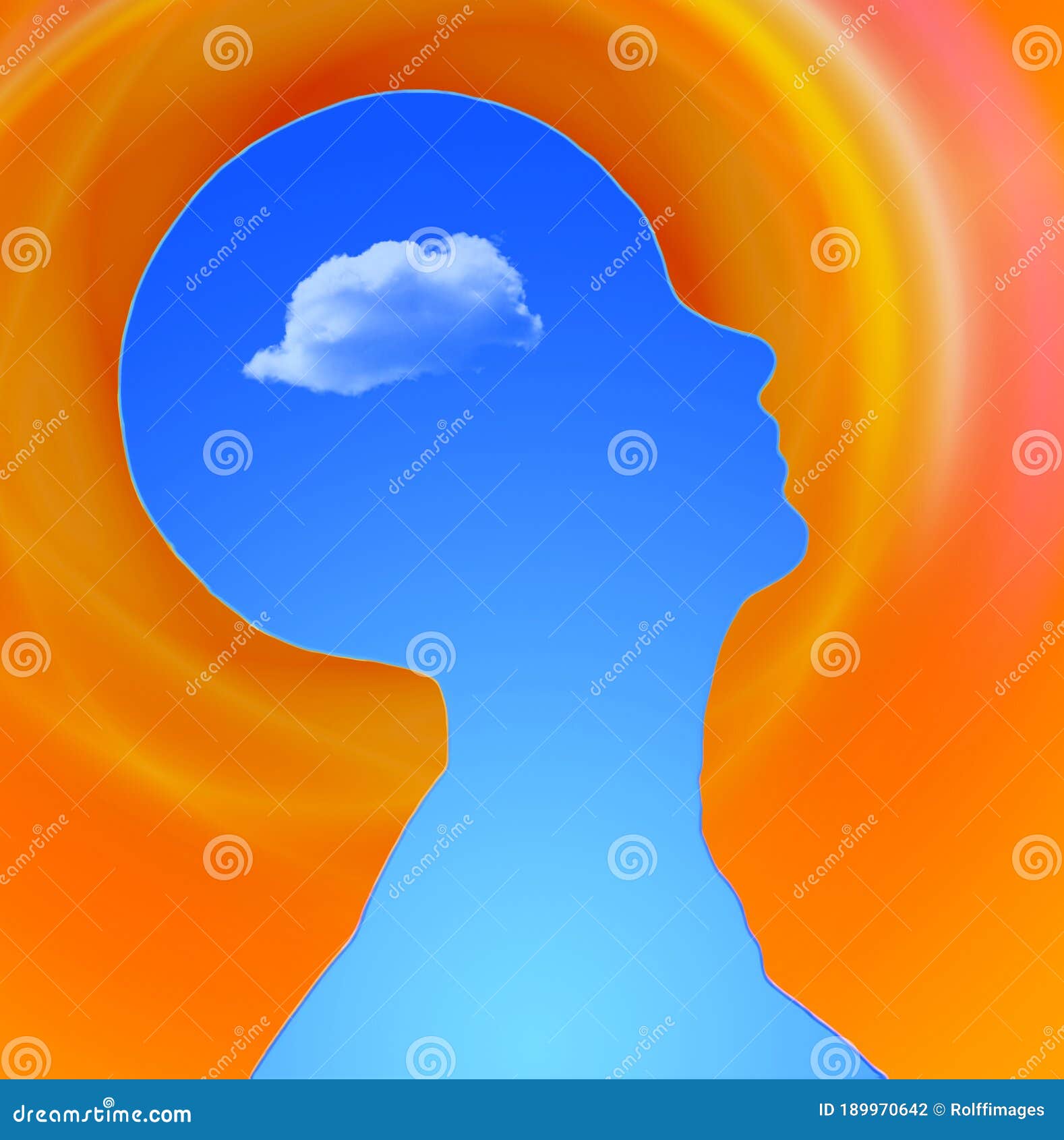 Human Head with Cloud Inside Stock Illustration - Illustration of ...