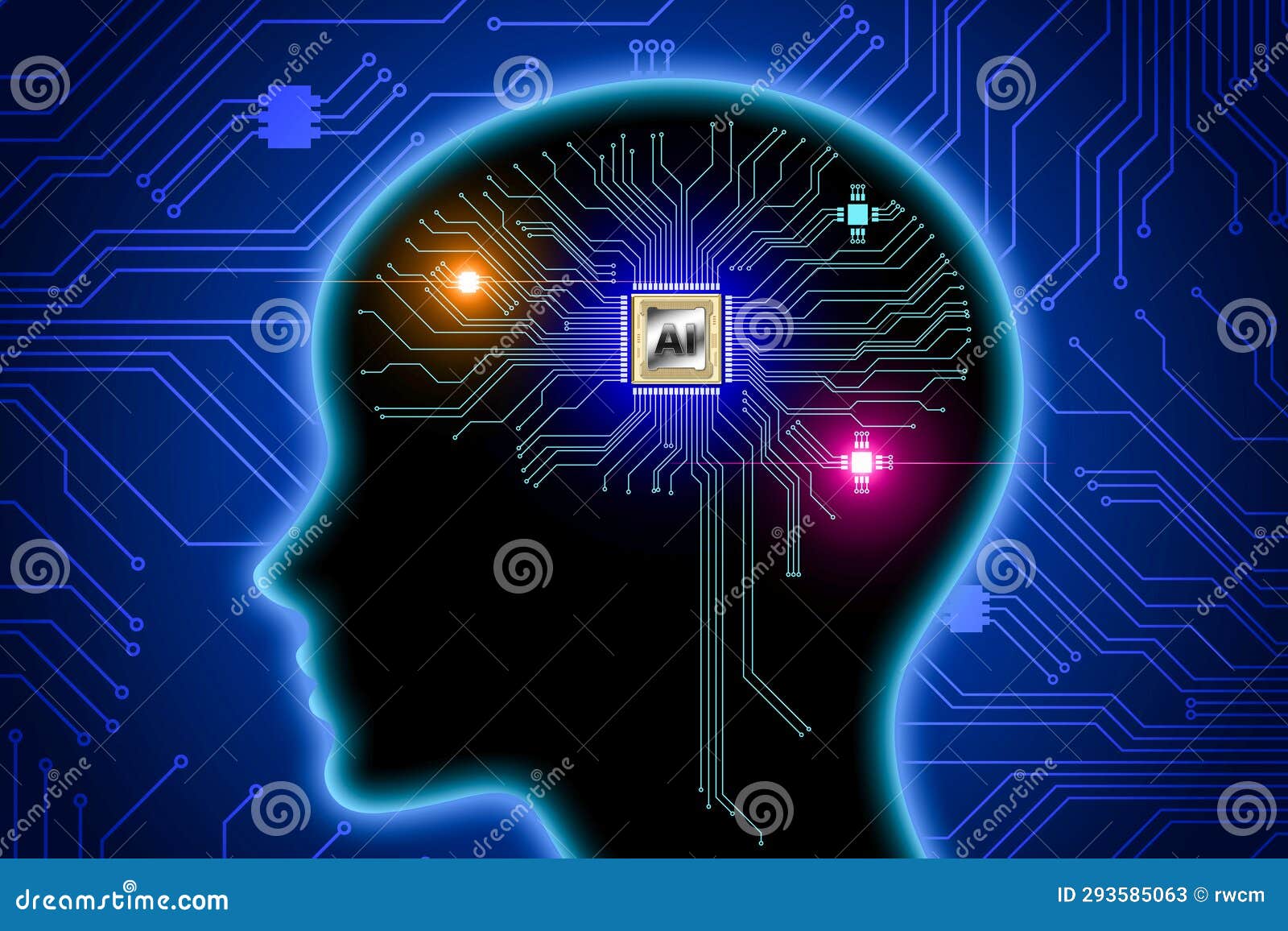Human Head Connected and Controlled by Artificial Intelligence Stock ...