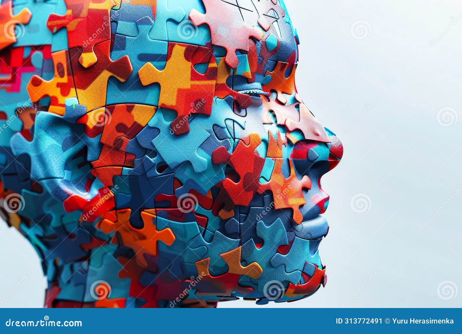 A Human Head Crafted from Interlocking Puzzle Pieces, Showcasing ...