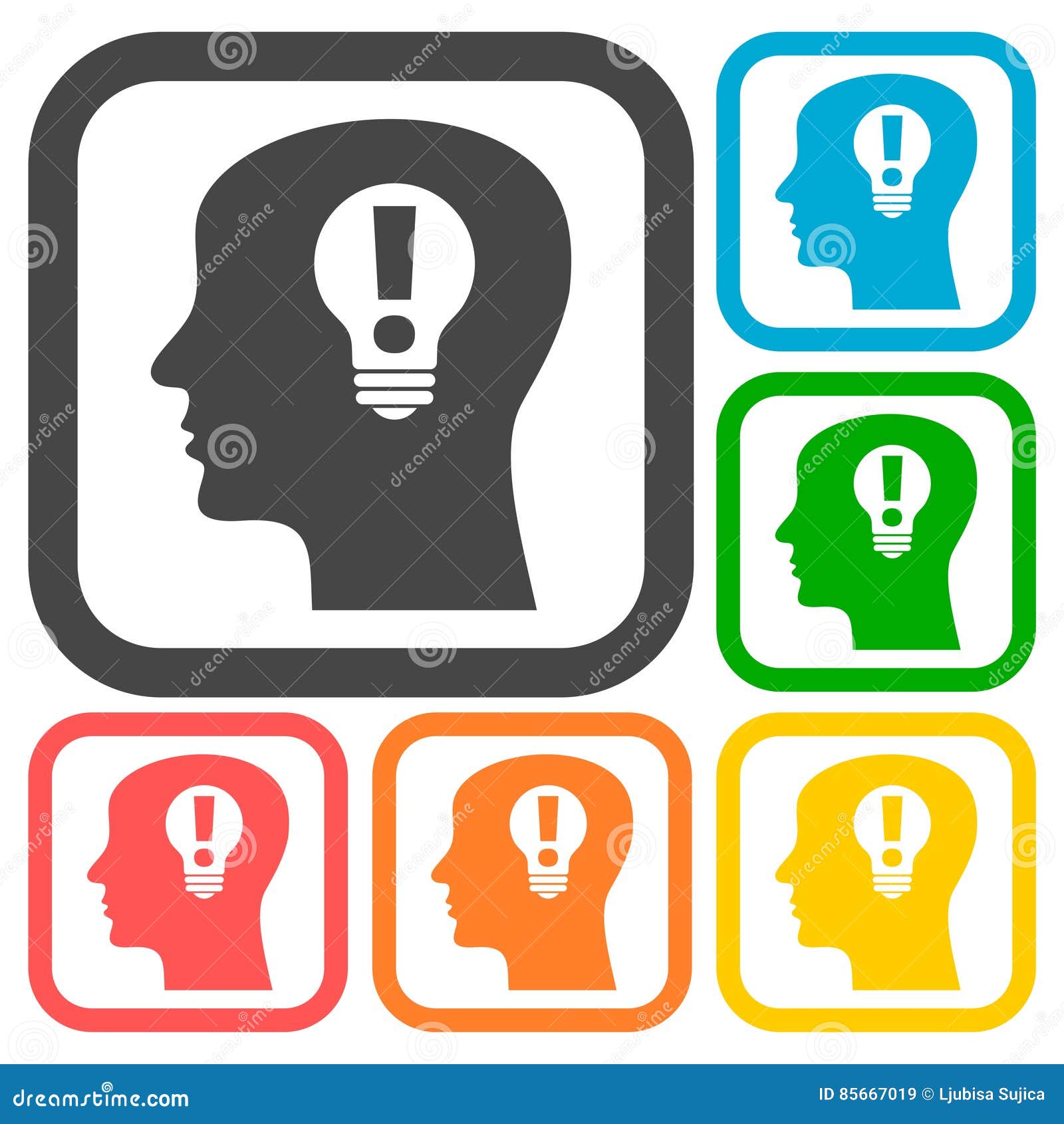 Human Head, Creative Idea Icons Set Stock Vector - Illustration of ...