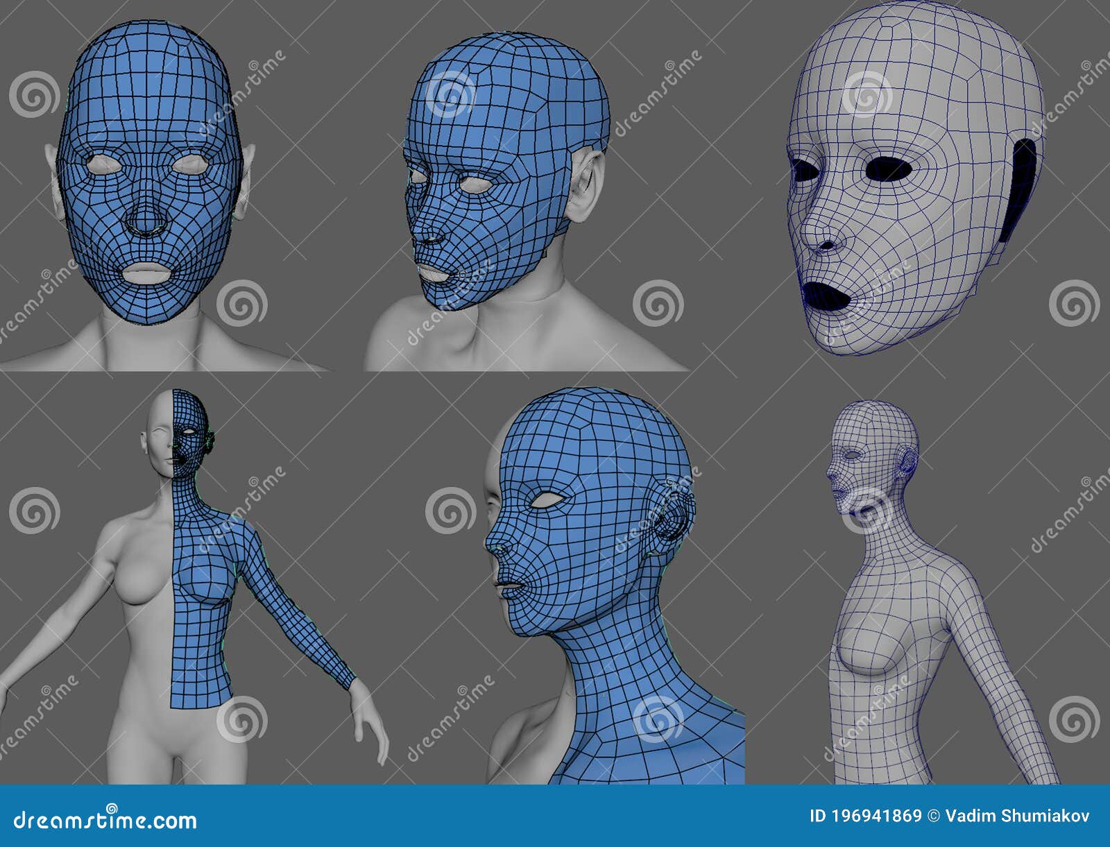 Human Head 3d Wireframe Front and Side View Stock Illustration ...