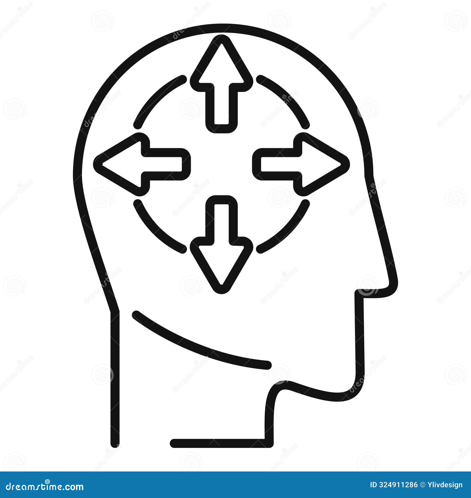 Human Head Deciding with Arrows Pointing in Different Directions Stock ...
