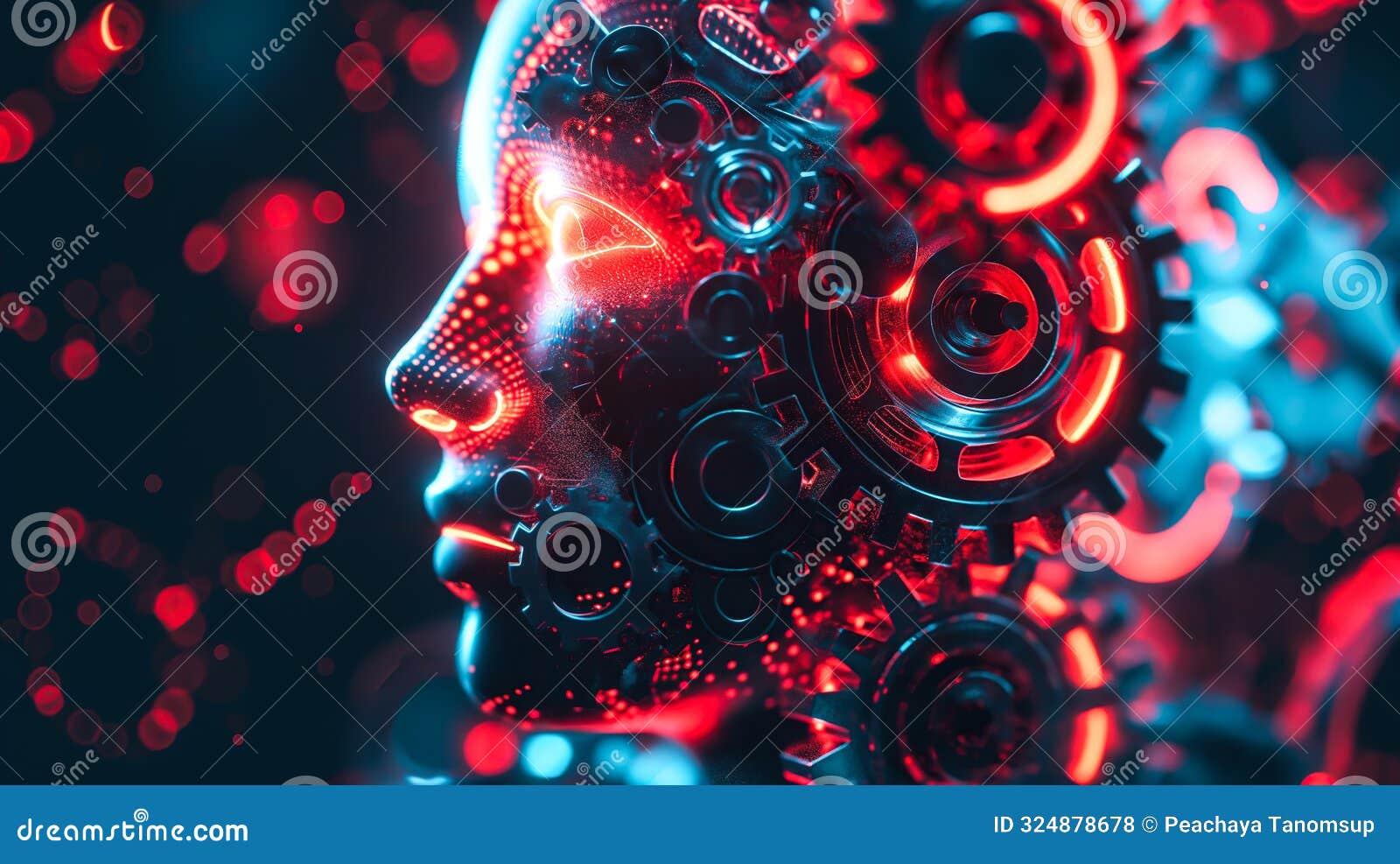 A Human Head is Depicted with Wheel Cogs Inside. Generative Ai Stock ...