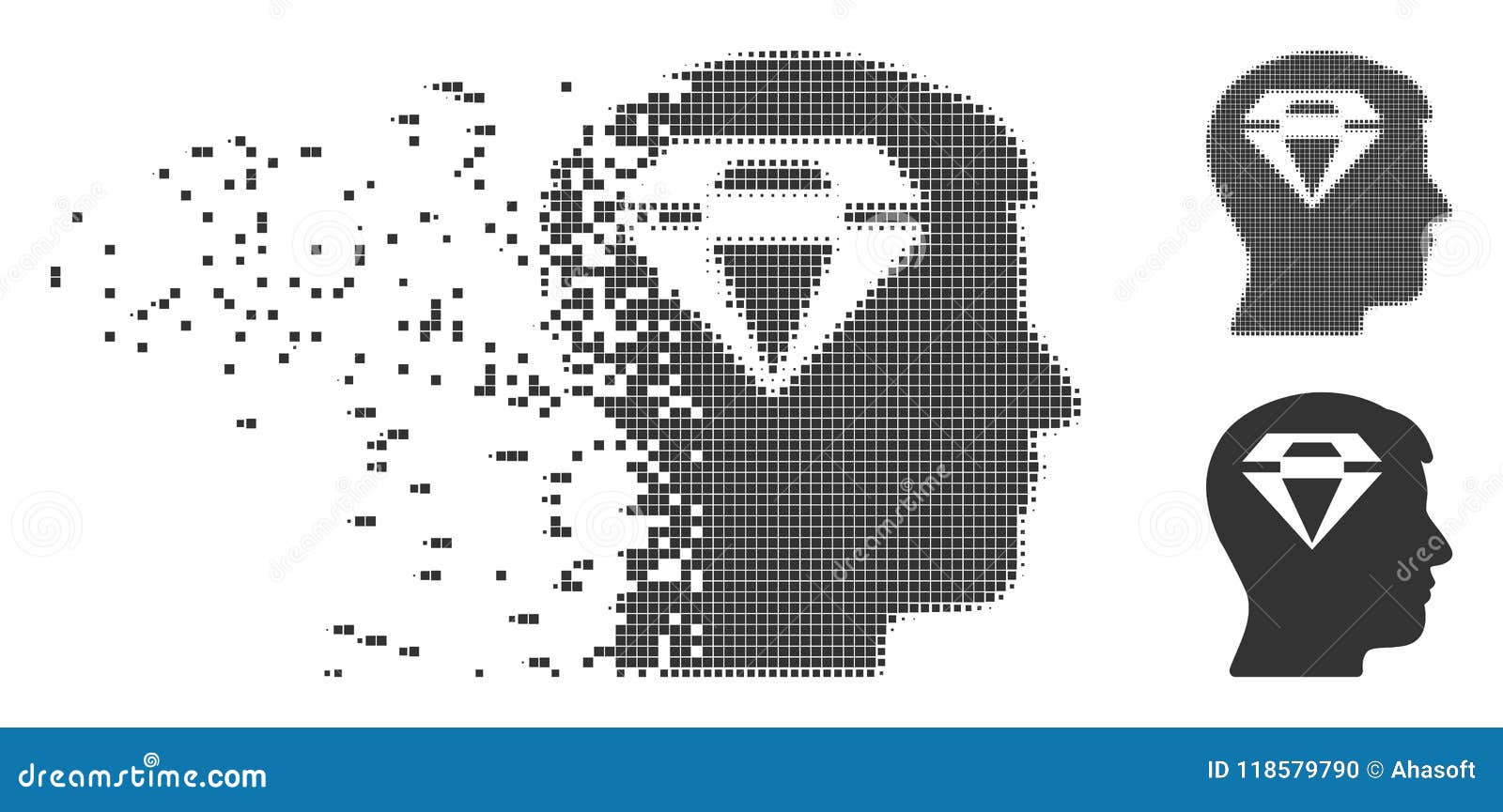 Human Head with Diamond Shredded Pixel Halftone Icon Stock Vector ...