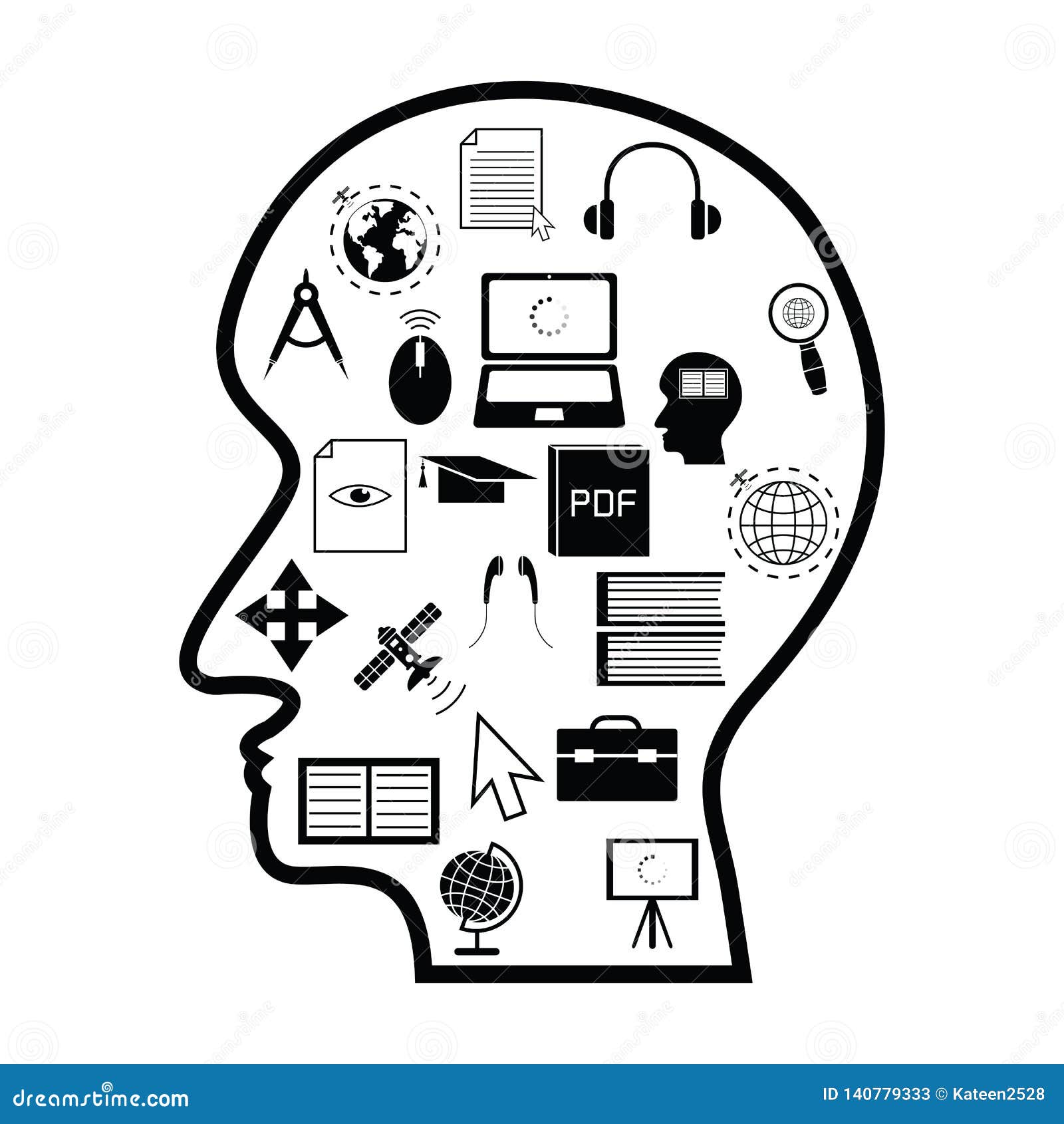 Human Head with E-learning Idea Concept Stock Vector - Illustration of ...
