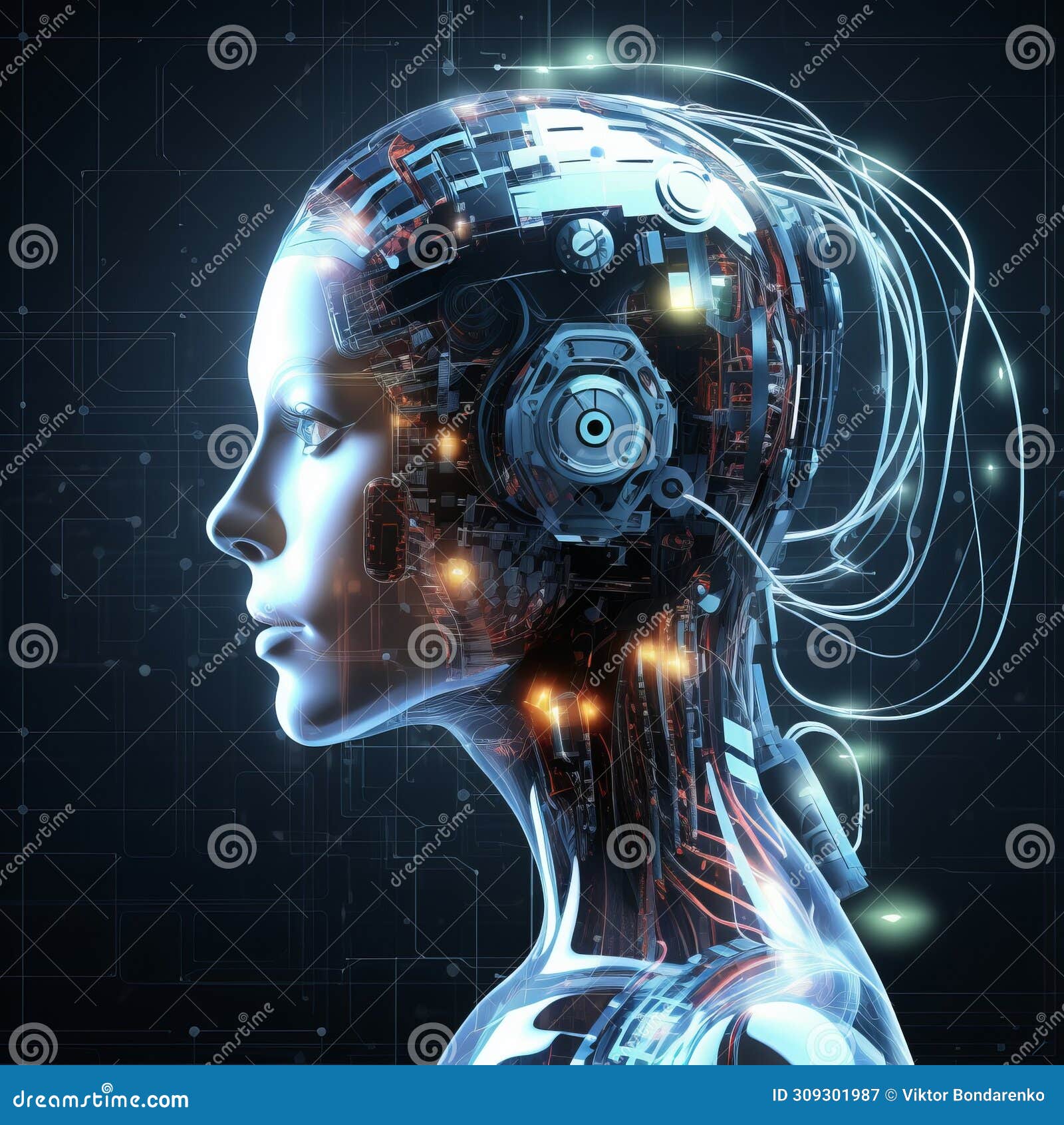 Human Head with Embedded Digital Artificial Intelligence Stock Image ...