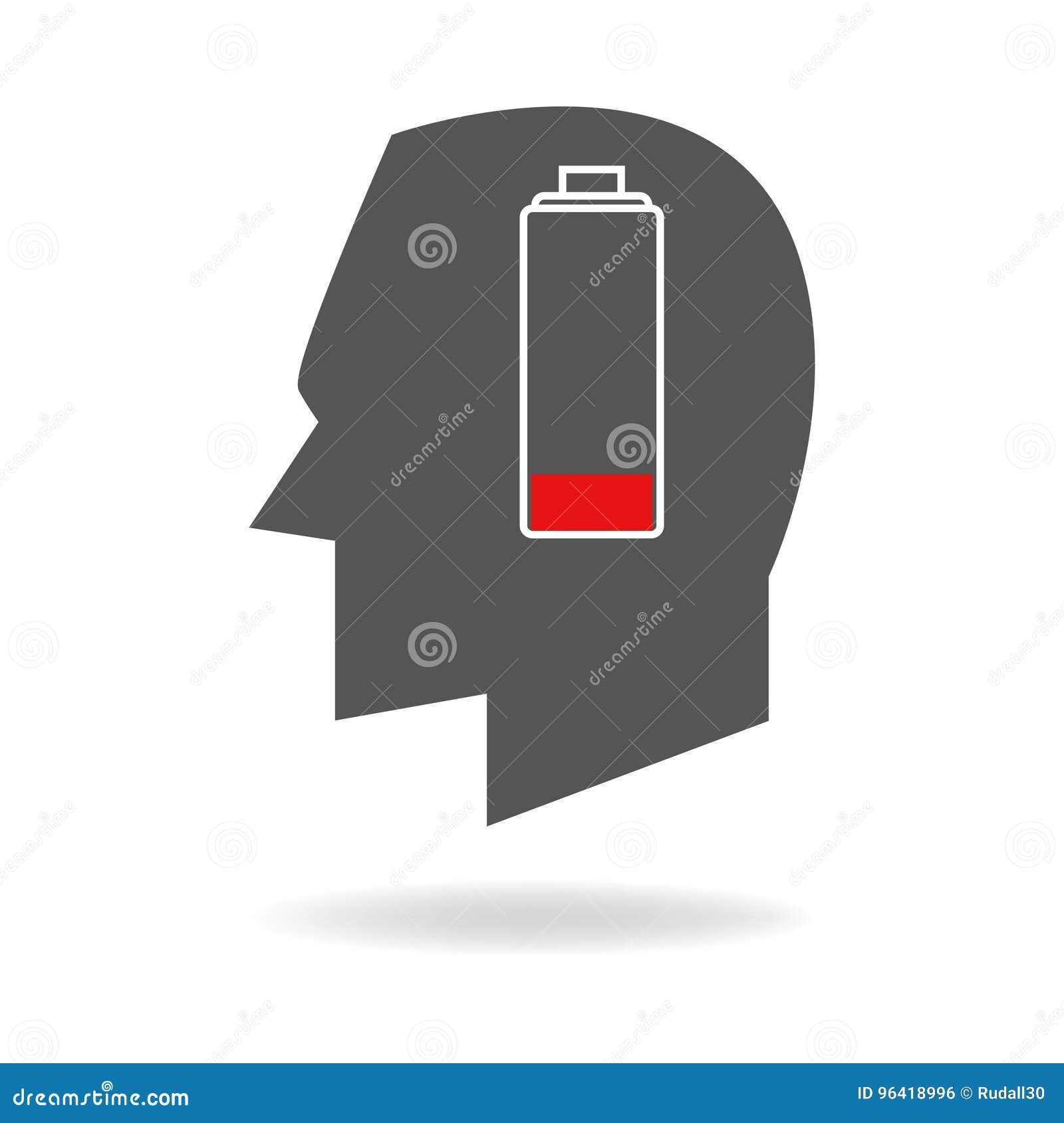 Human Head with Empty Battery Indicator Stock Vector - Illustration of ...