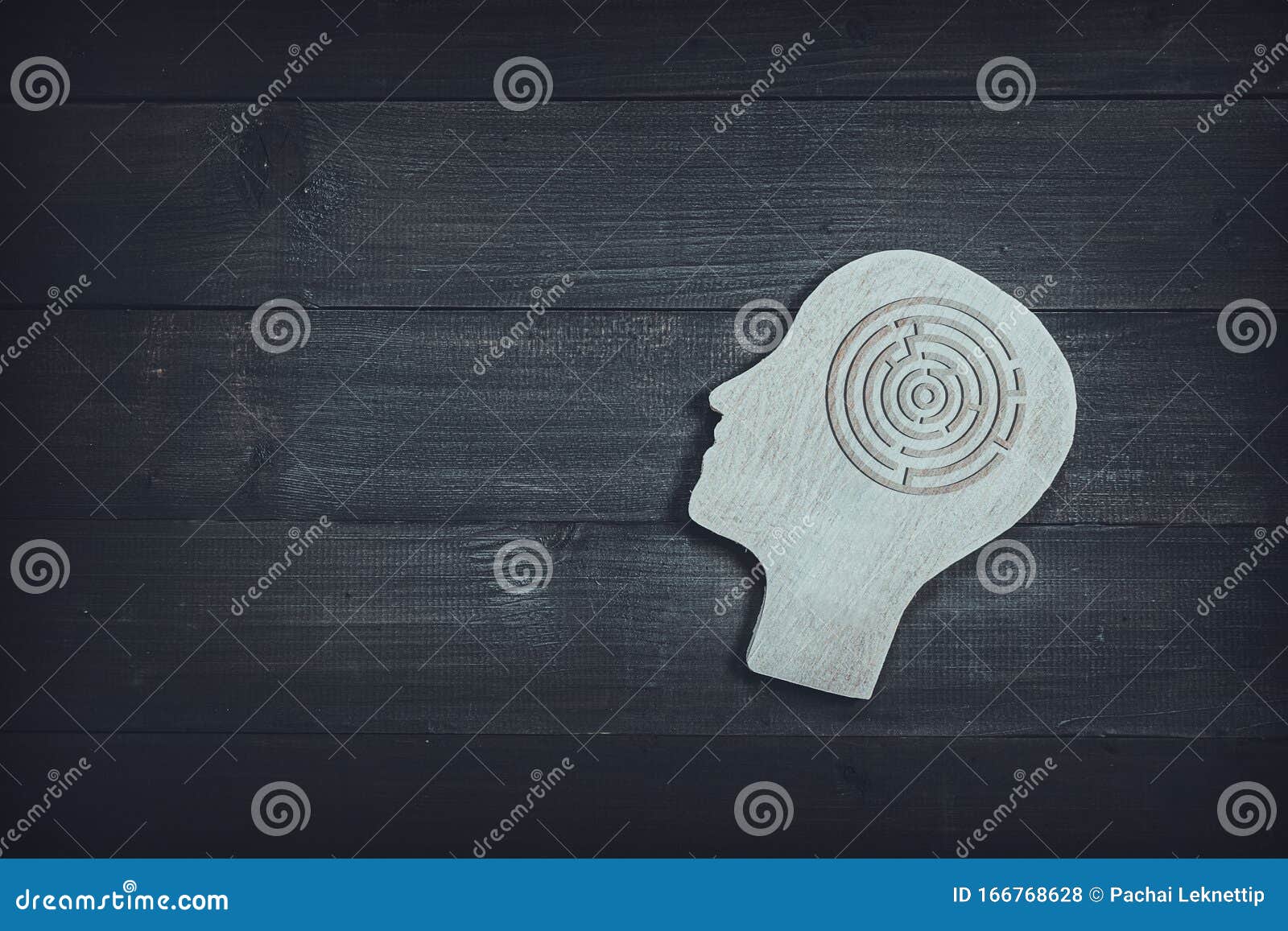 Human Head And Face With Circle Maze Sign On Wood Table Background ...