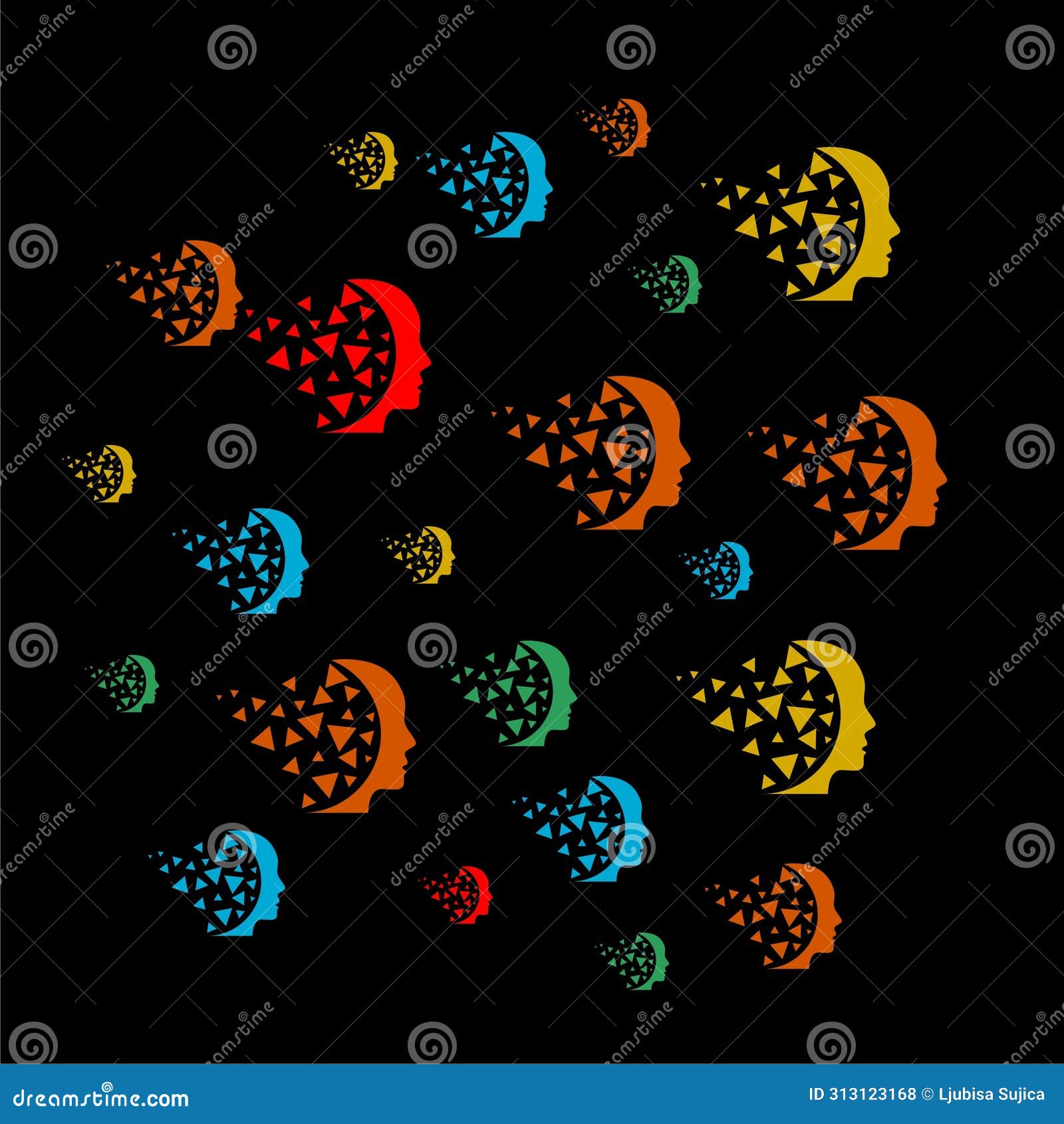 Human Head Face Logo, Creative Brain Man Seamless Pattern Stock Vector ...