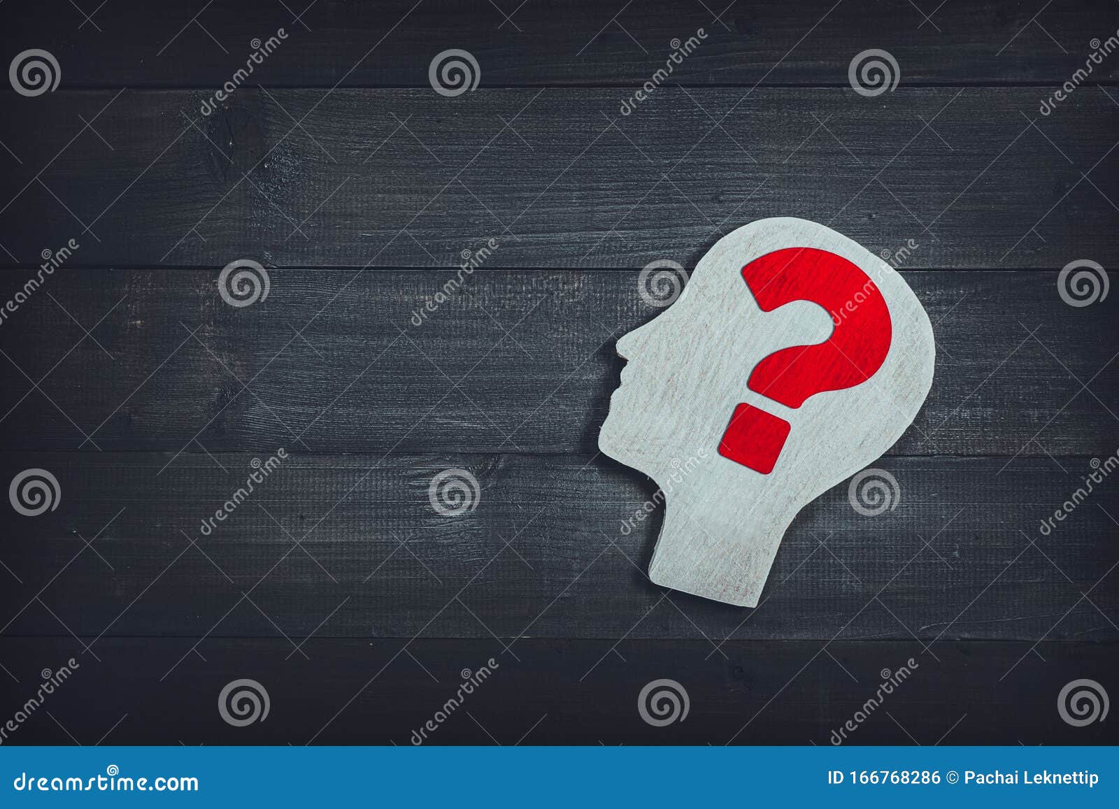 Human Head and Face with Red Question Mark Sign on Wood Table ...