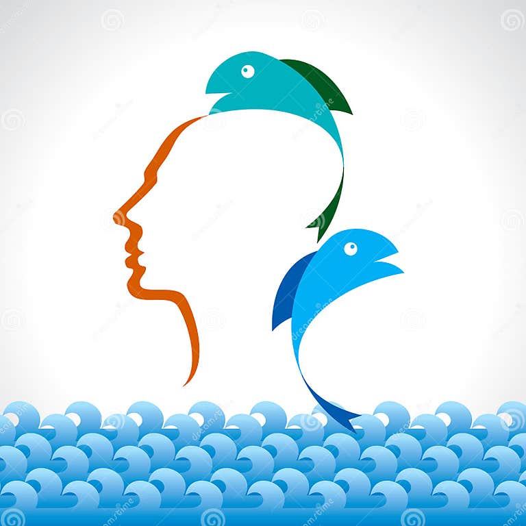Human Head with Fish Concept Stock Vector - Illustration of cover ...