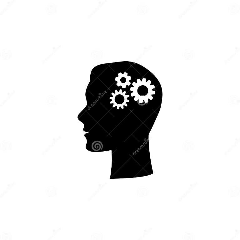 Human Head Flat Icon with Gear Inside. Vector Stock Vector ...
