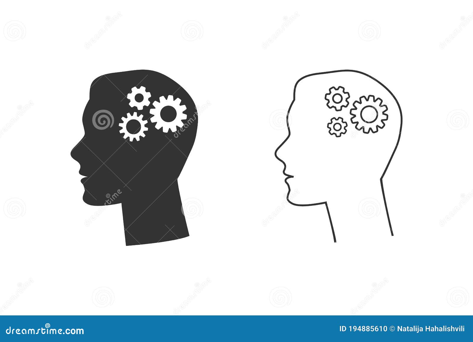 Human Head Flat Line Icon Set with Gear Inside. Vector Stock Vector ...