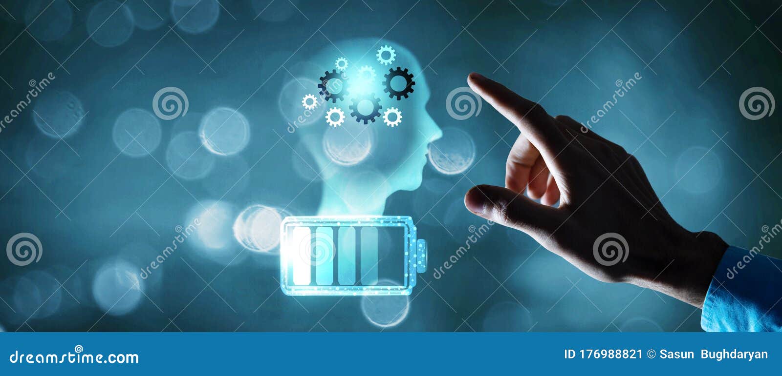 Human Head with Gear and Battery Charging Business Process ...