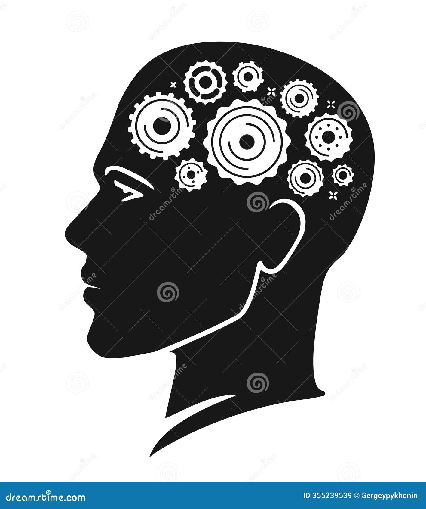 Human Head with Gears and Cogwheels. Thinking Brain in Process, Mind ...