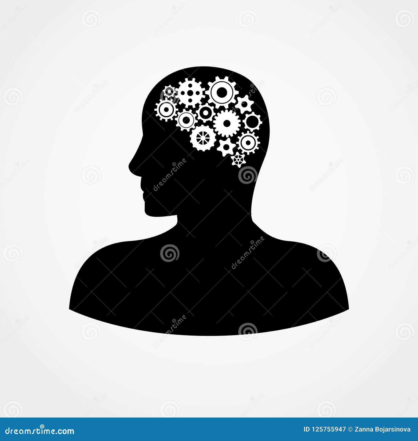 Human Head with Gears Inside Flat Vector Illustration. Stock Vector ...
