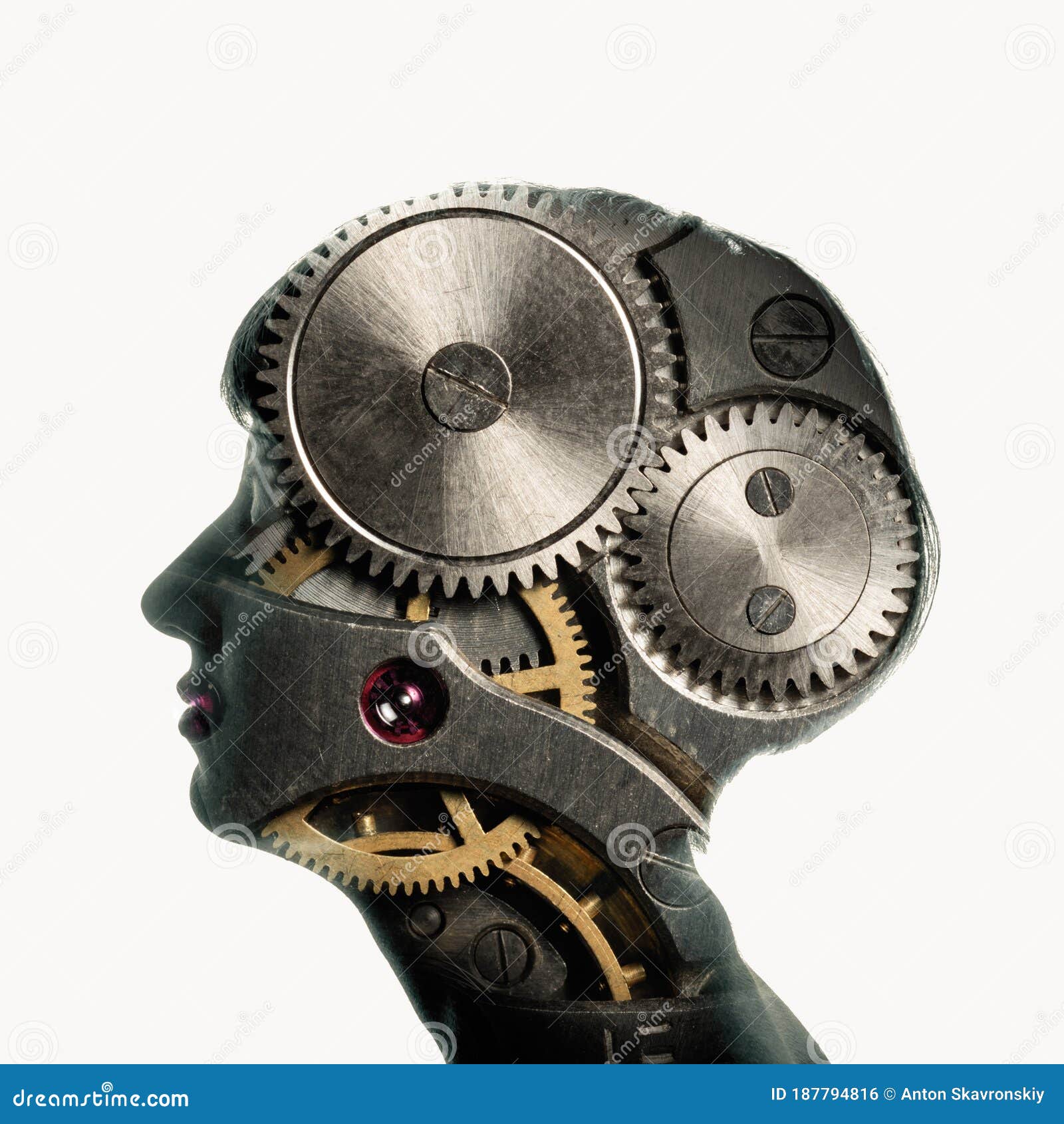 Human head with gears. stock photo. Image of hard, science - 187794816