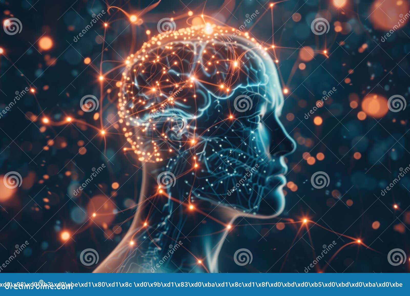 Human Head with Glowing Neurons Stock Illustration - Illustration of ...