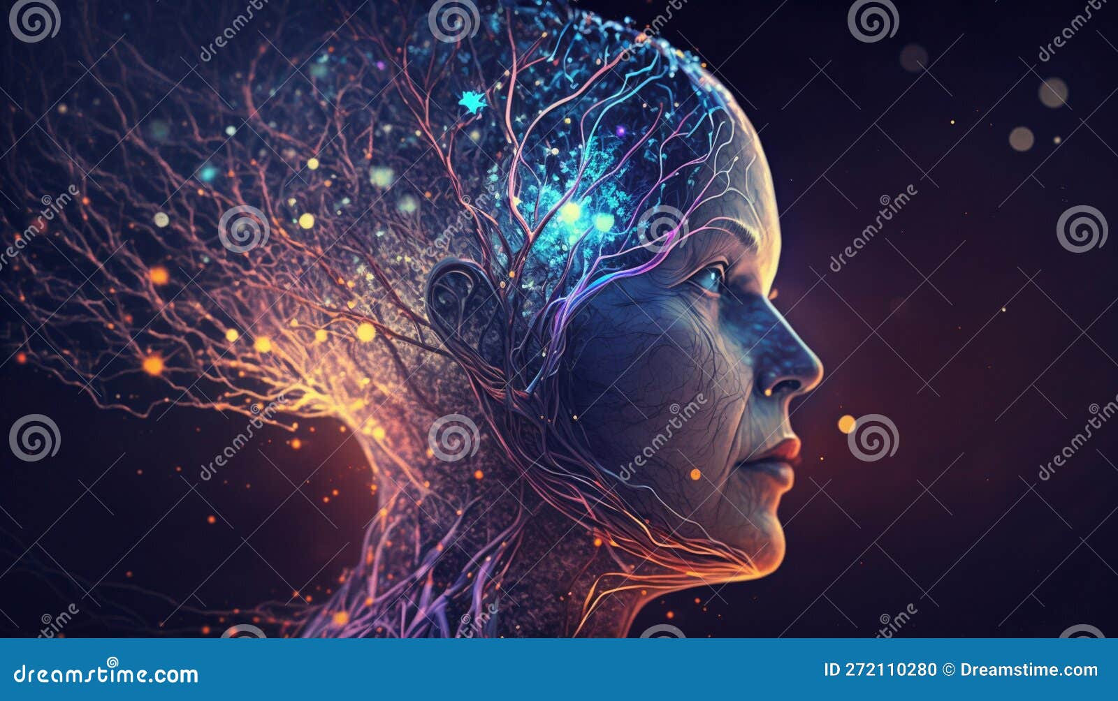 Human Head with Glowing Neurons in the Brain, Generative AI Stock ...