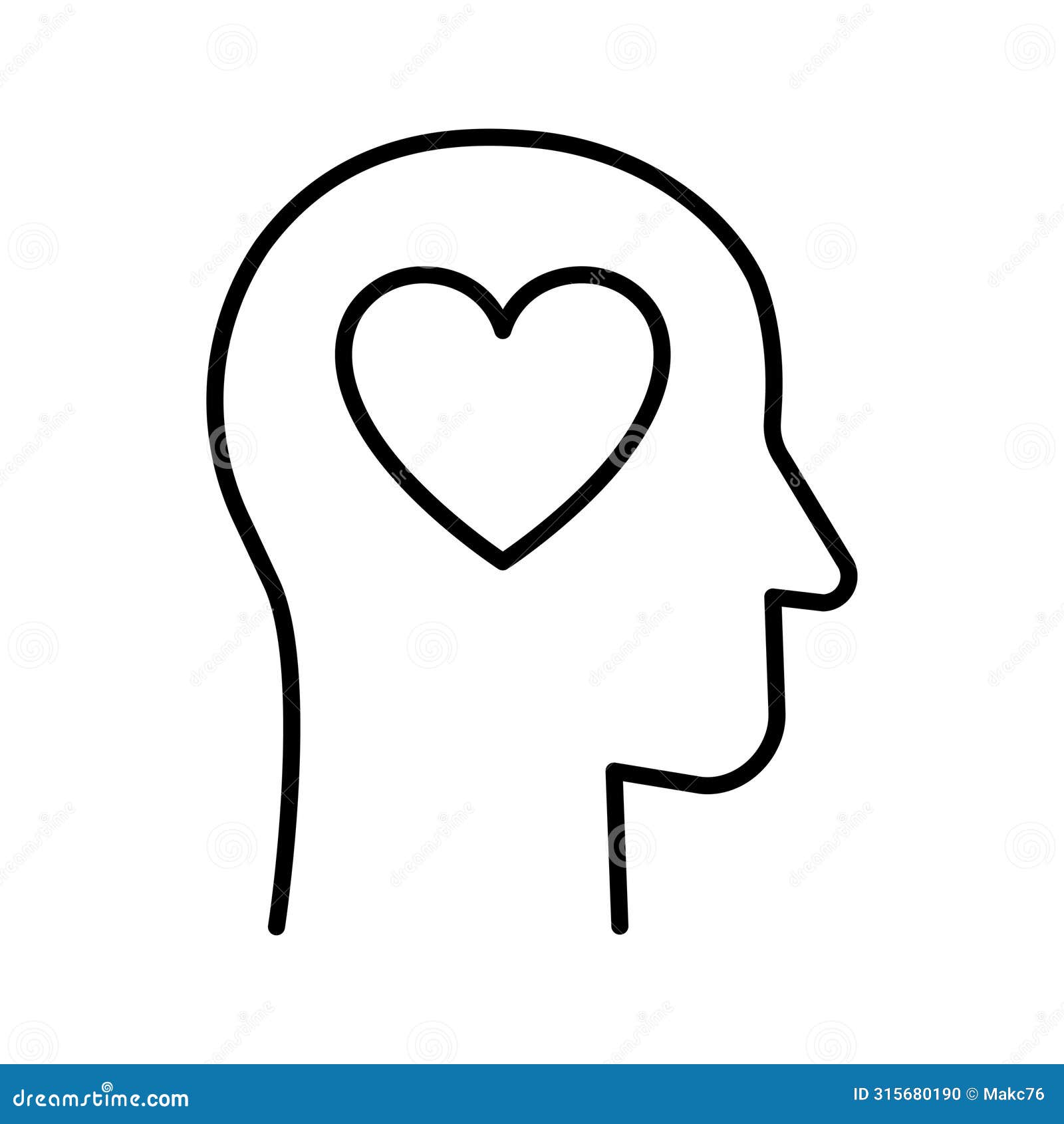 Human Head with Heart Shape Inside Icon. Thinking with Heart Concept ...