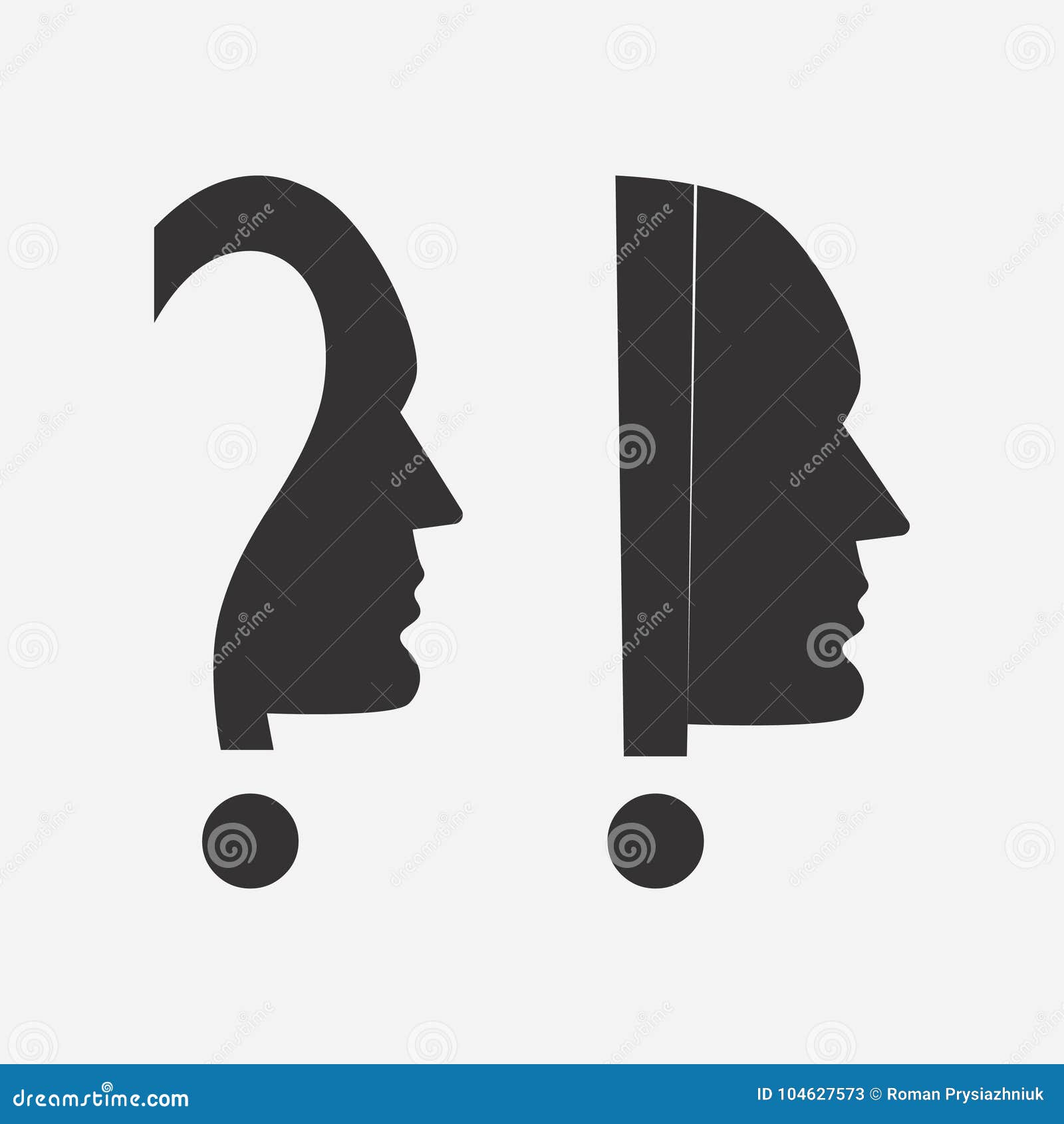 Human Head Icon with an Exclamation and Question Mark. Vector. Stock ...