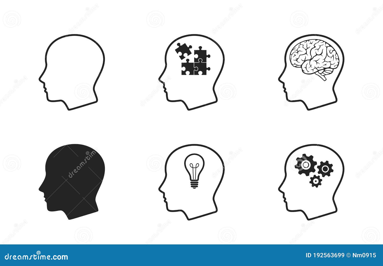 Human Head Icon Set. Mind Process and Business Solutions Symbol. Web ...