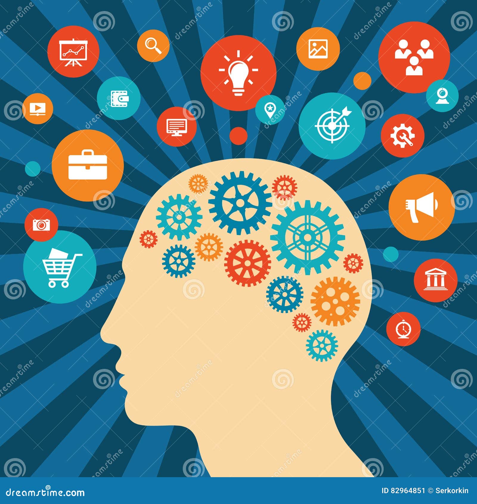 Human Head and Icons - Vector Concept Illustration in Flat Style Design ...