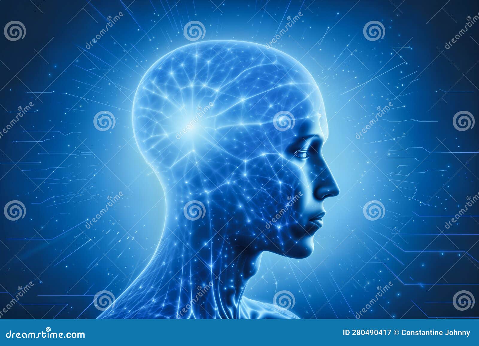 Human Head with Interconnected Lines, Dots and Points. Created with ...