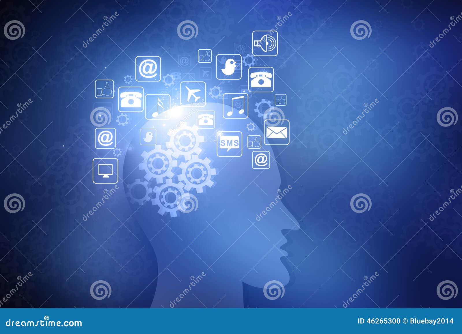 Human Head with Internet Icons Stock Illustration - Illustration of ...