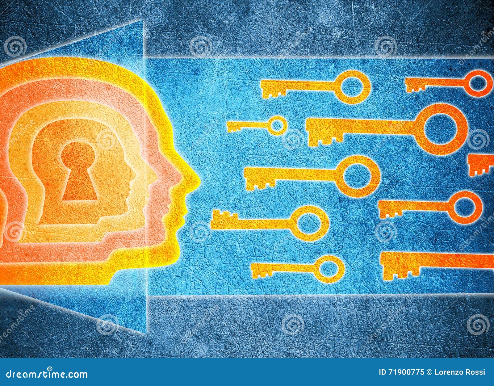 Human Head with Keyhole and Keys Stock Illustration - Illustration of ...