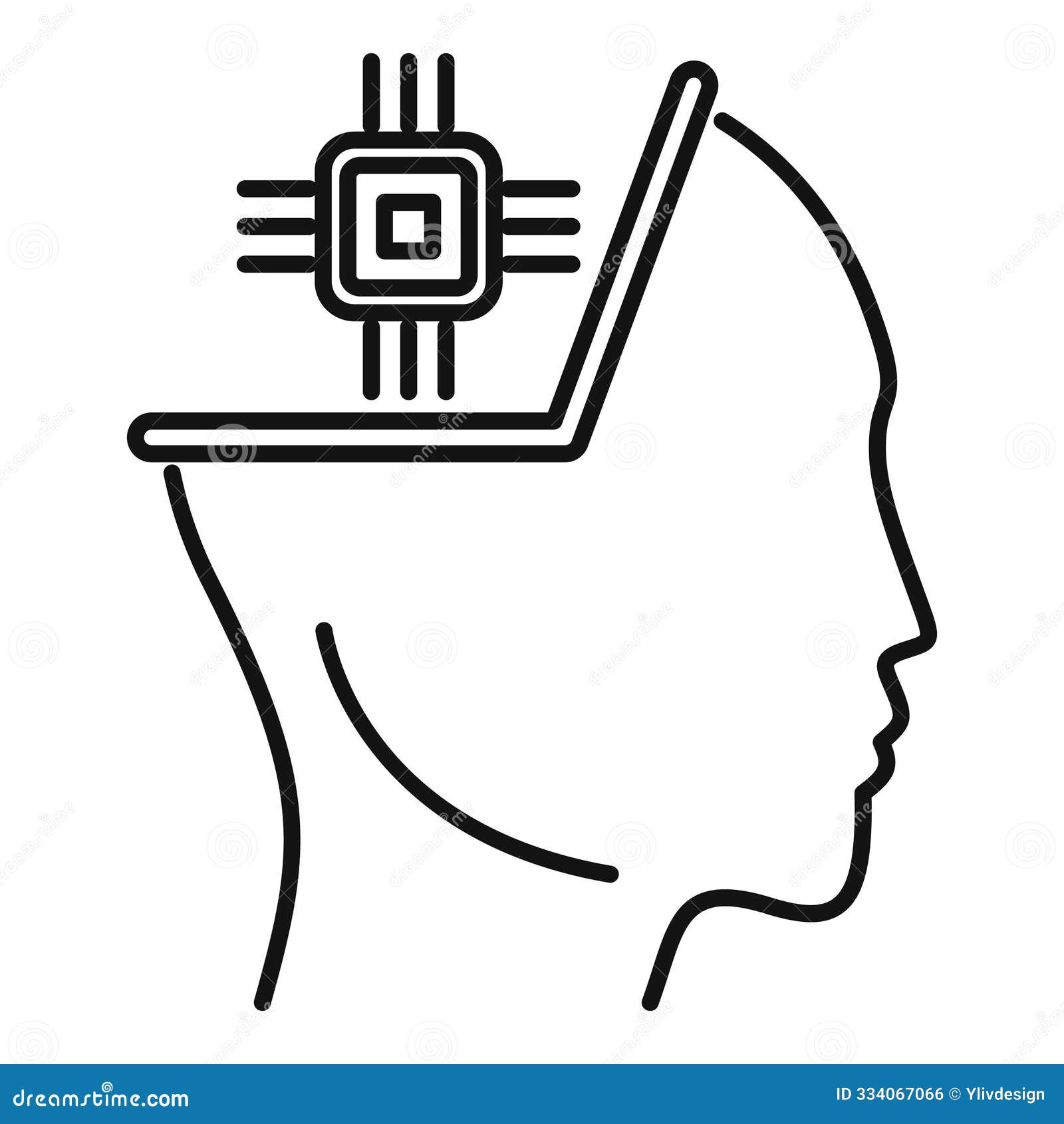 Human Head with Laptop and Cpu Working As Ai Concept Stock Illustration ...