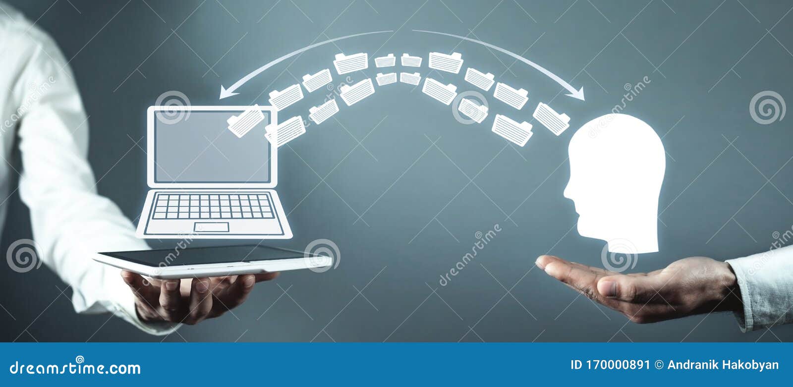 Human Head with Laptop. Transfer Files Stock Image - Image of transfer ...