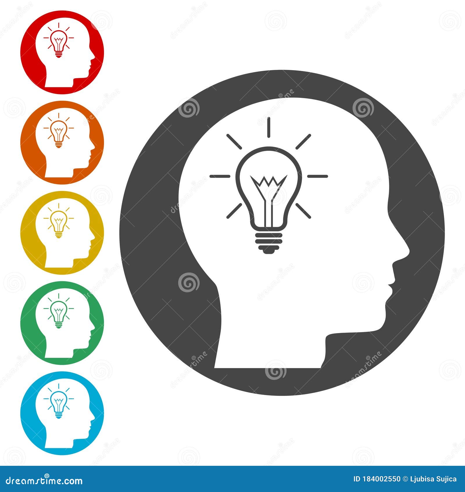 Human Head with Light Bulb Icon Stock Vector - Illustration of bright ...