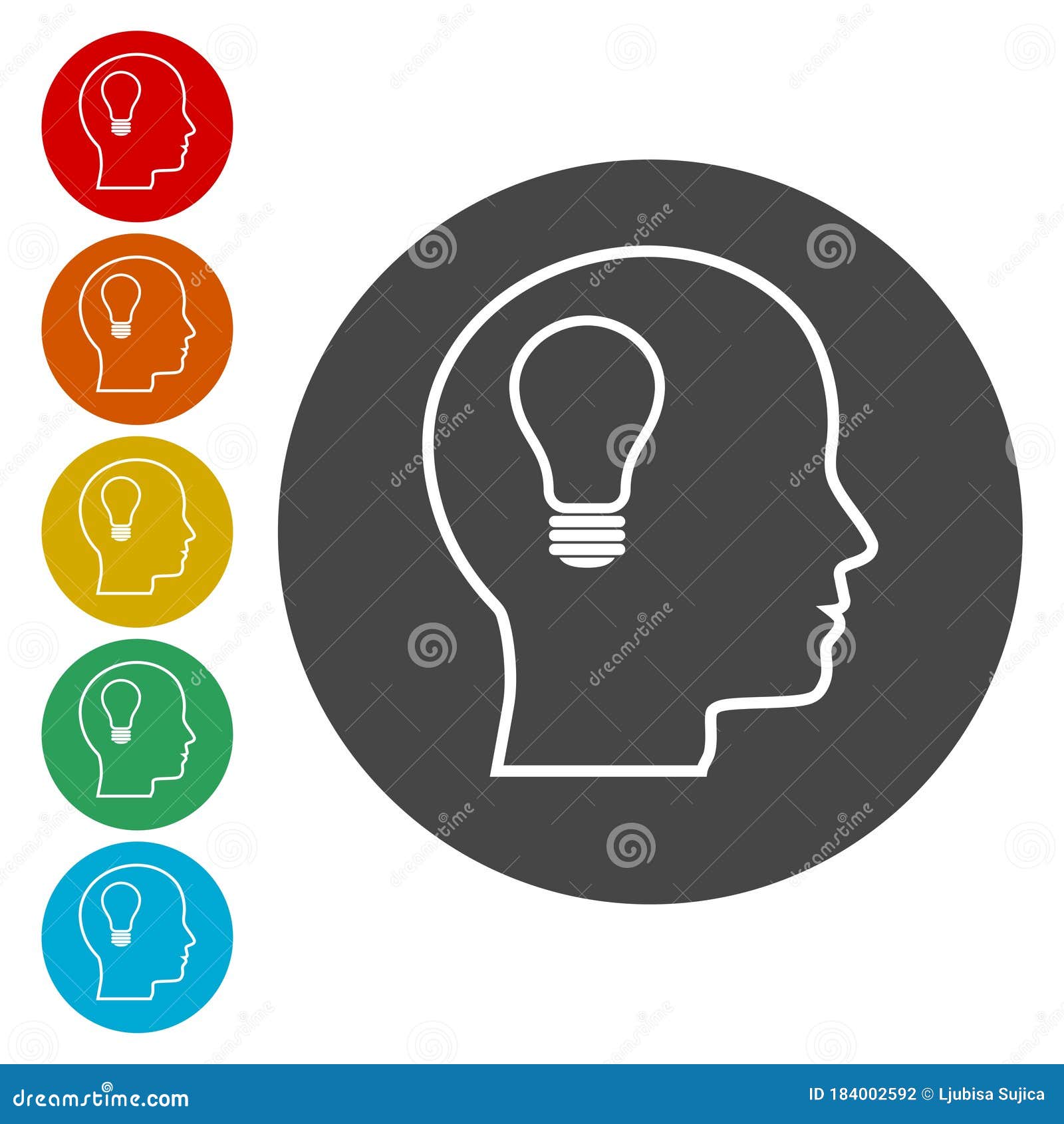 Human Head with Light Bulb Icon Stock Vector - Illustration of isolated ...