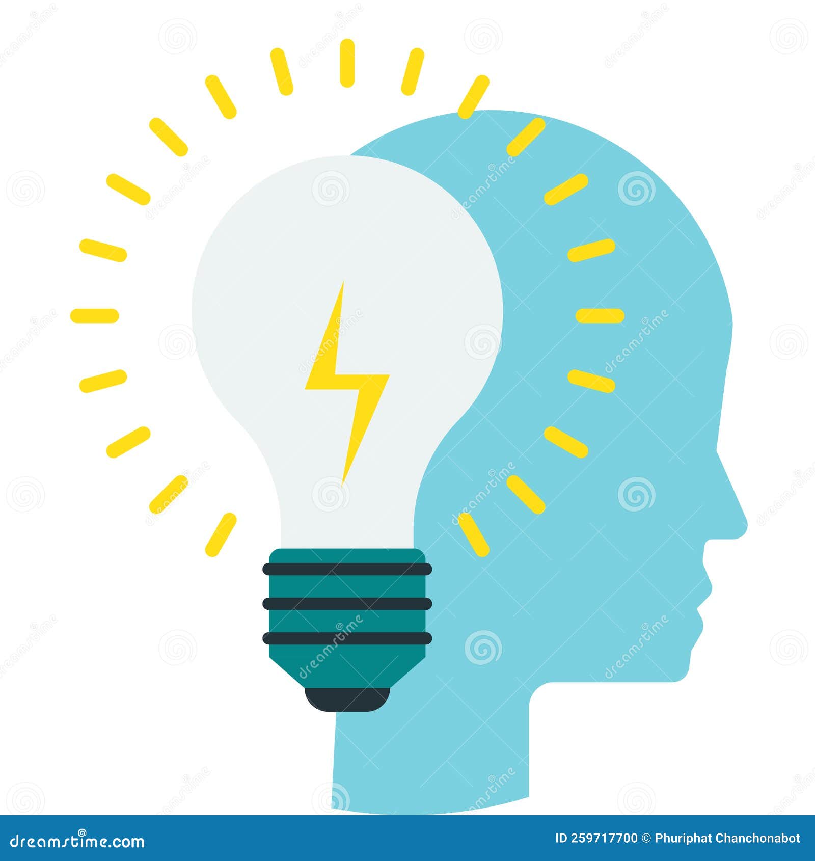 Human Head and Light Bulb Illustration in Minimal Style Stock Vector ...