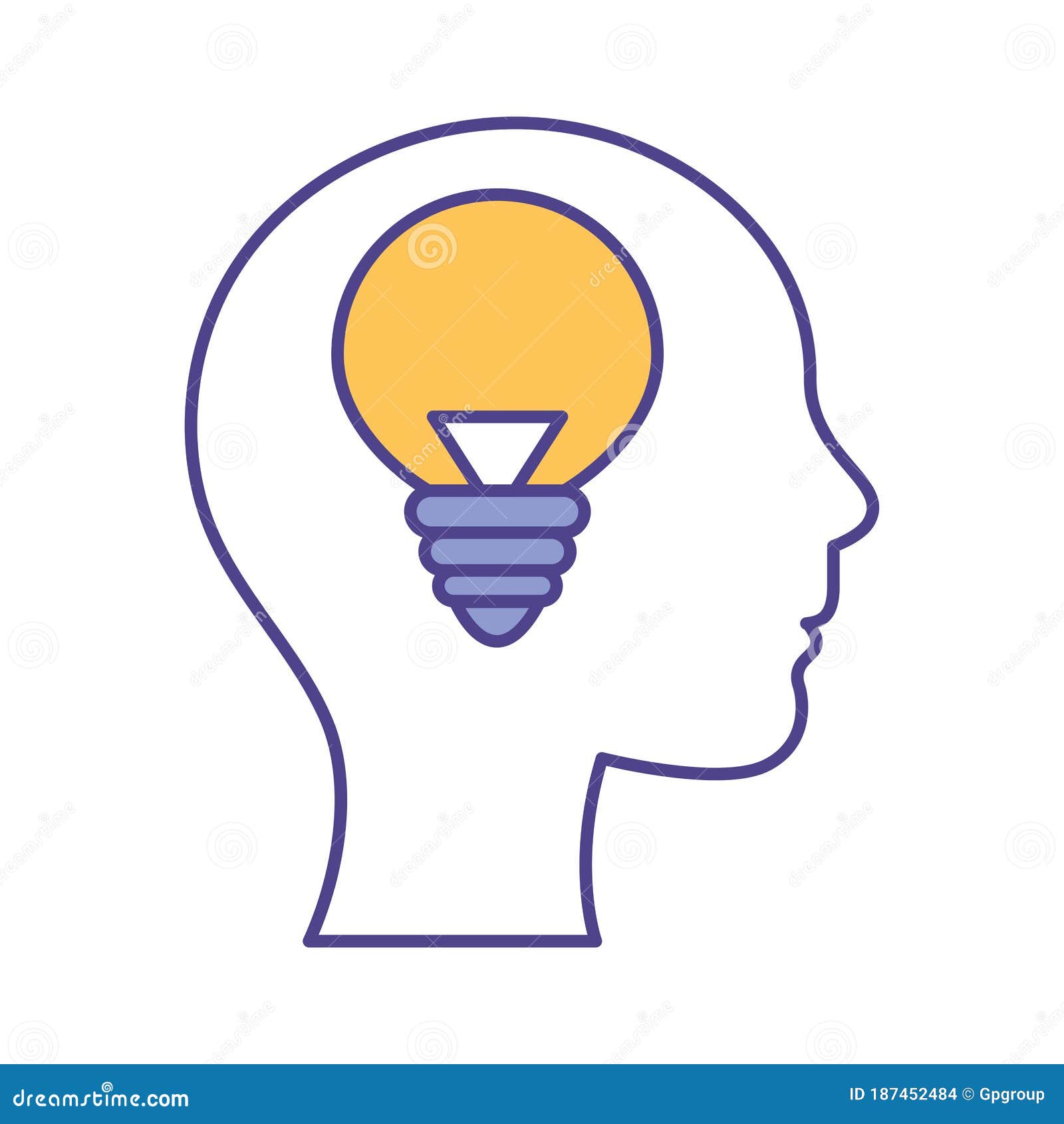 Human Head with Light Bulb Line and Fill Style Icon Vector Design Stock ...