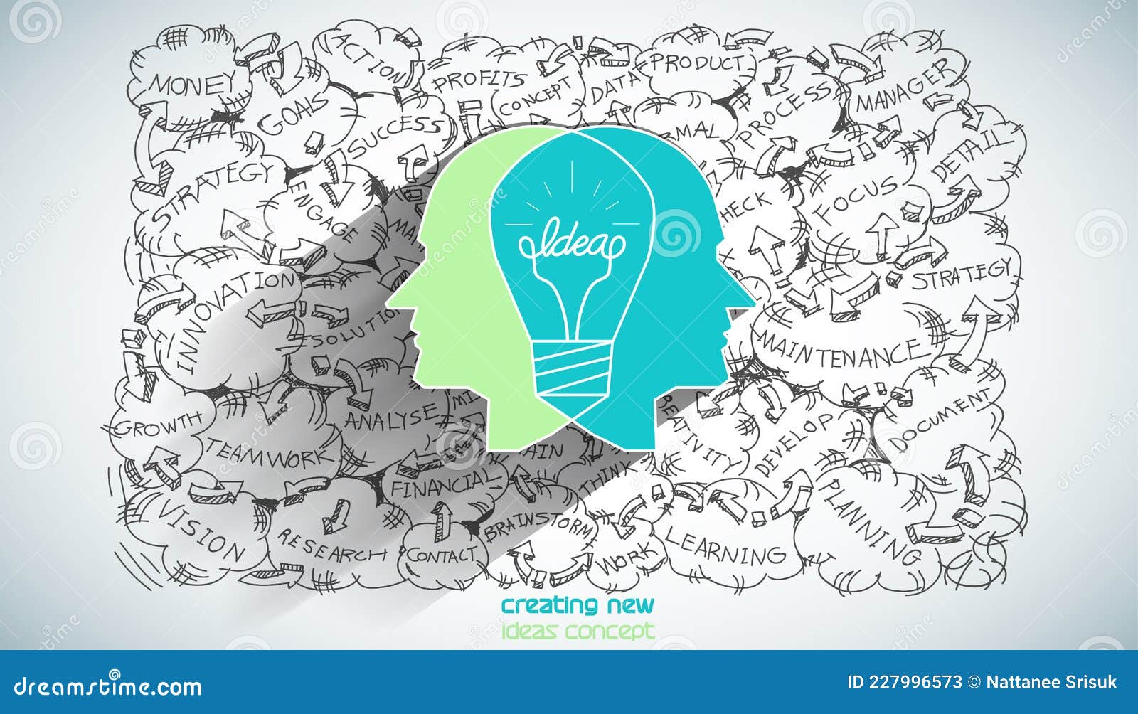 Human Head Light Bulb Two Heads ,Outline Logo,Text Creating New Ideas ...