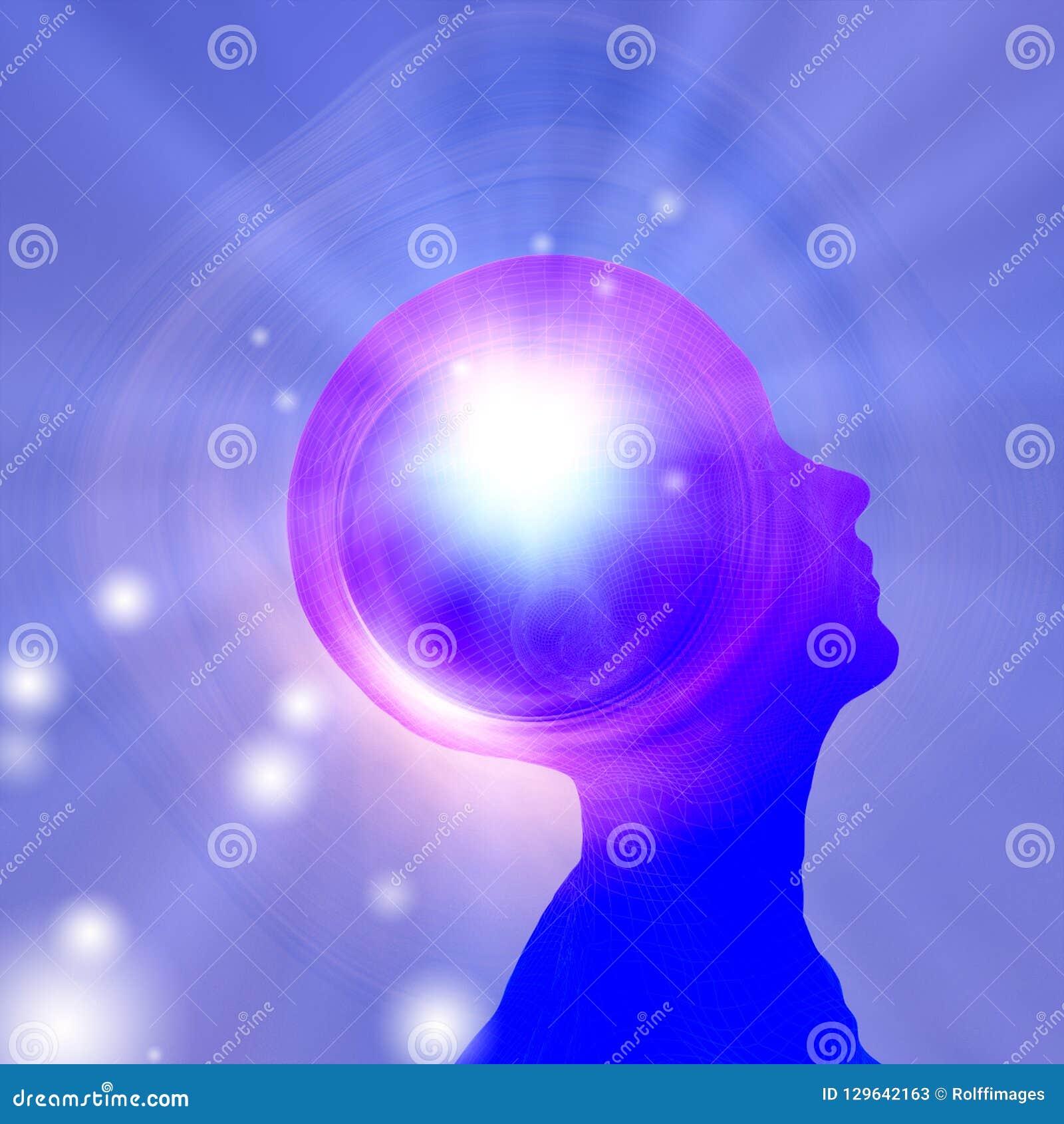 Human head with light stock illustration. Illustration of intellect ...