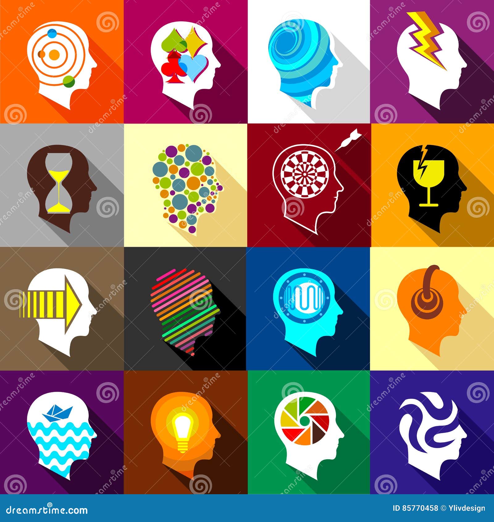 Human Head Logos Icons Set, Flat Style Stock Vector - Illustration of ...