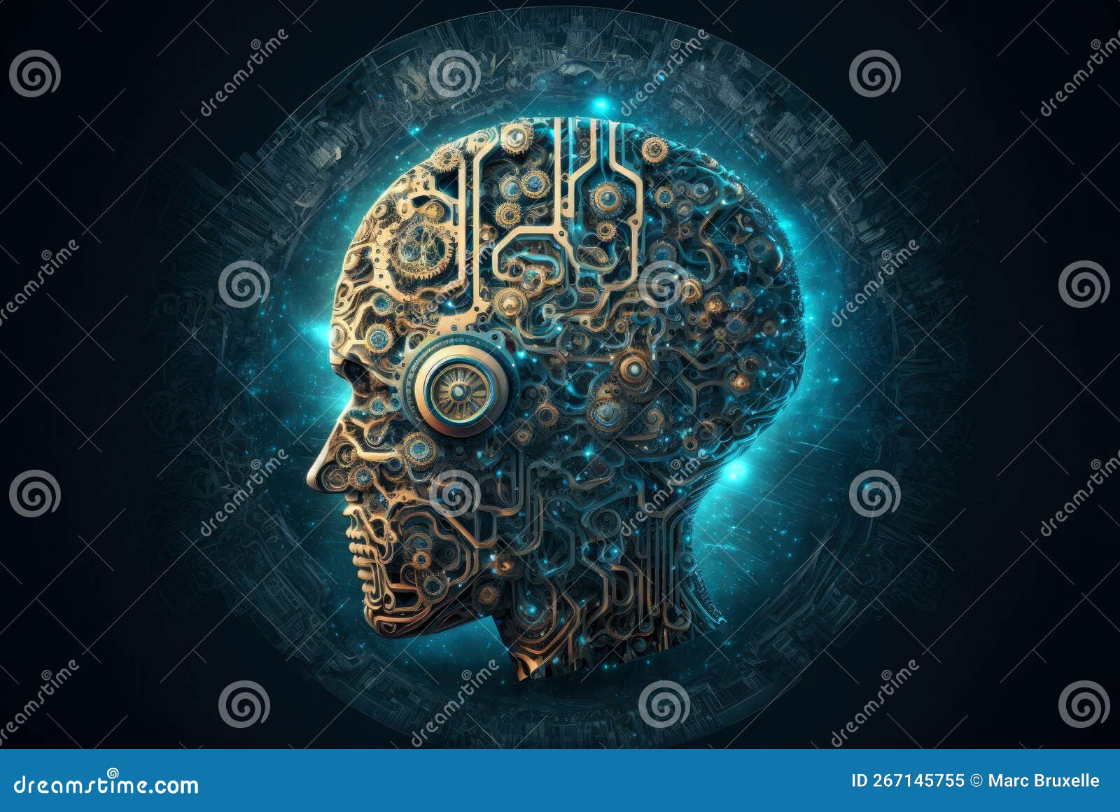 Human Head Made of Cogs and Circuits, Concept Image for Artifical ...
