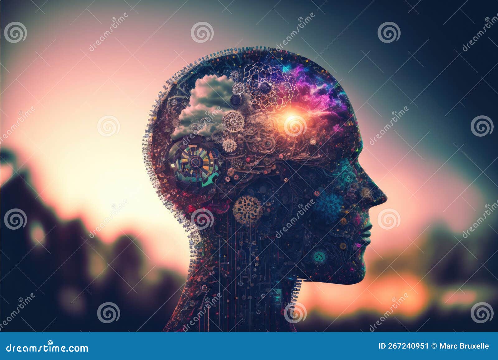 Human Head Made of Cogs and Circuits, Concept Image for Artifical ...