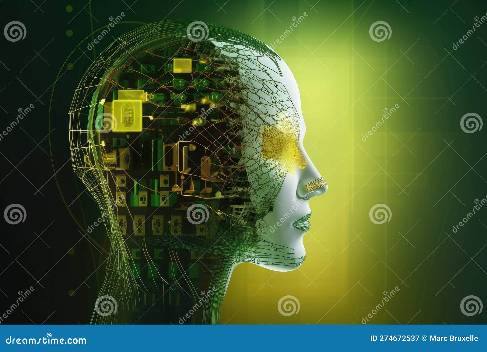 Human Head Made Of Cogs And Circuits, Concept Image For Artifical ...