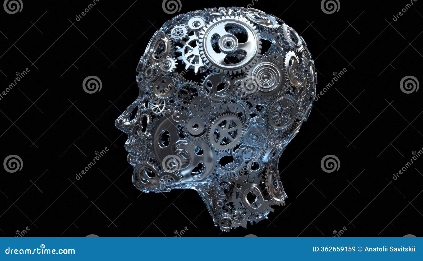 Human Head Contour Filled with Interlocking Gears and Cogs Symbolizing ...