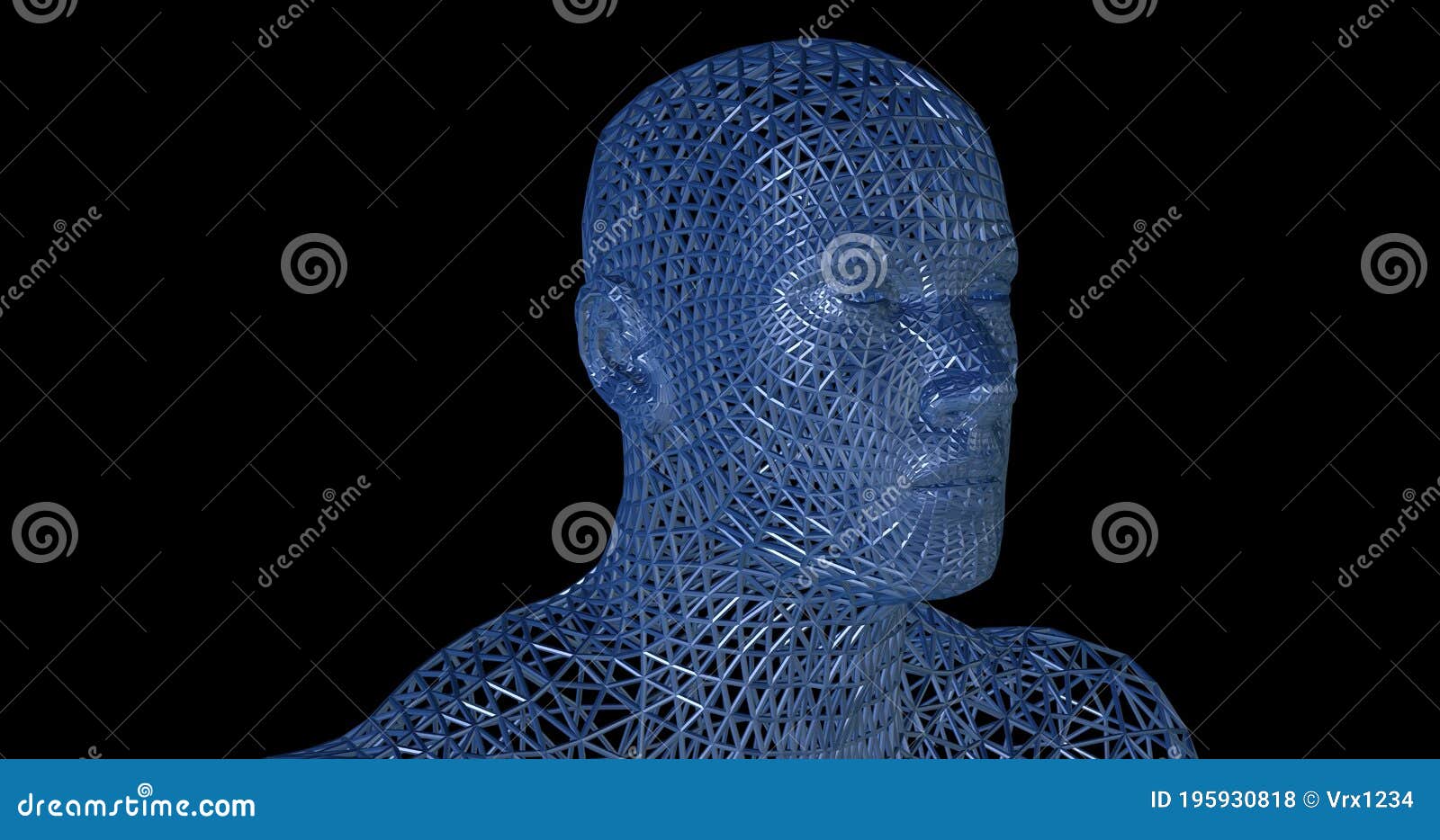 3d Model of Male Human Face. Head . Wireframe 3d Render Illustration ...