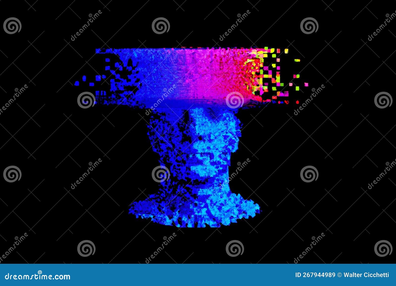 Human Head Made of Pixels in Neon Holographic, Virtual Reality and ...